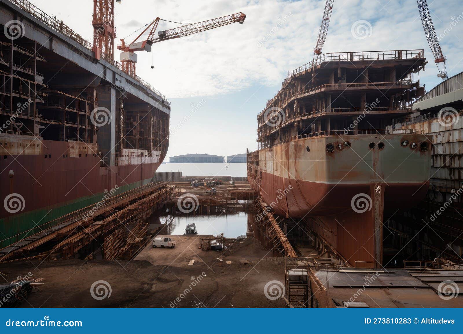 Shipyard, with Massive Ship Being Built from the Keel Up Stock ...
