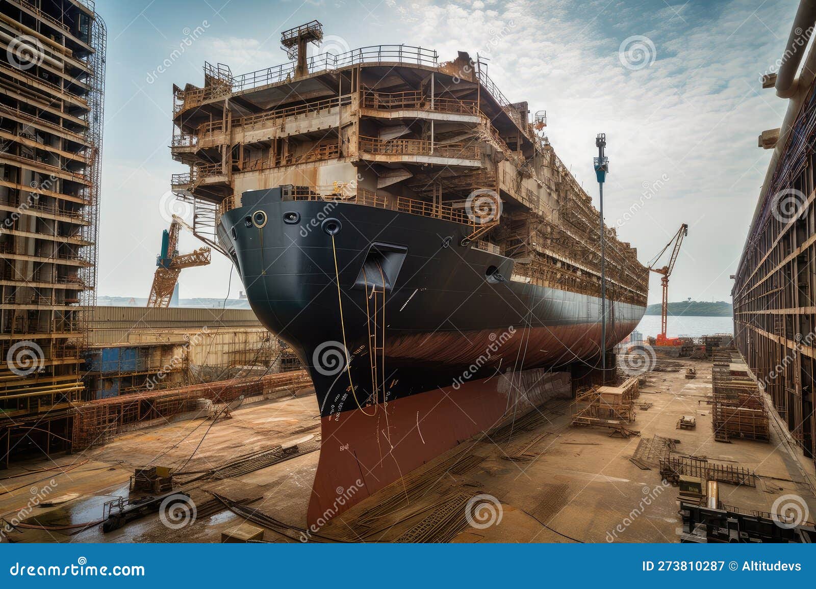 Shipyard, with Massive Ship Being Built from the Keel Up Stock ...