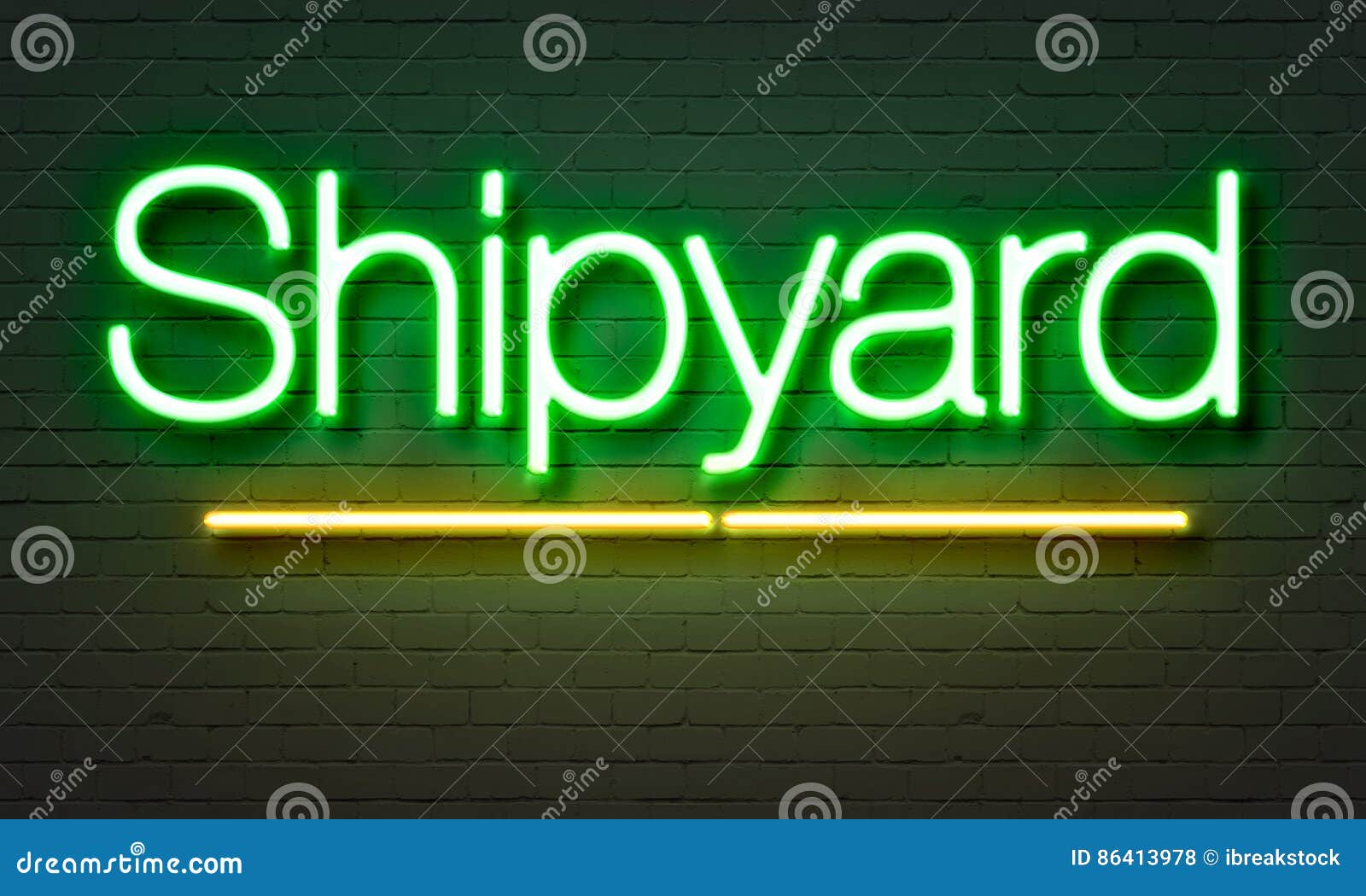 Shipyard Neon Sign on Brick Wall Background. Stock Photo - Image of ...