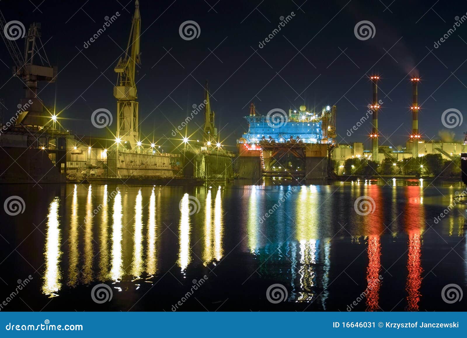 Shipyard at night stock image. Image of commerce, polish - 16646031