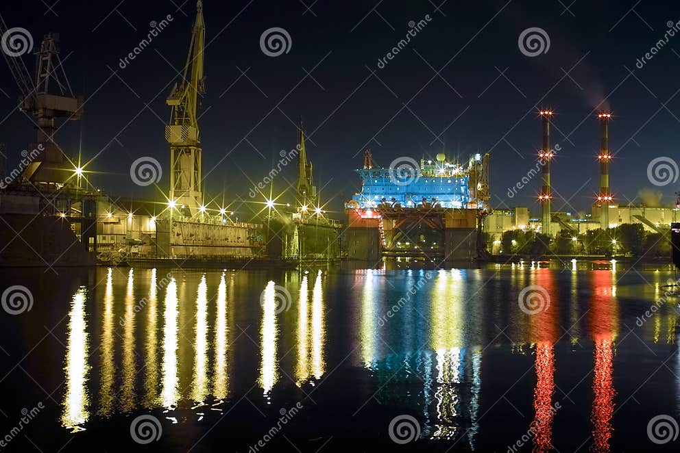 Shipyard at night stock image. Image of commerce, polish - 16646031