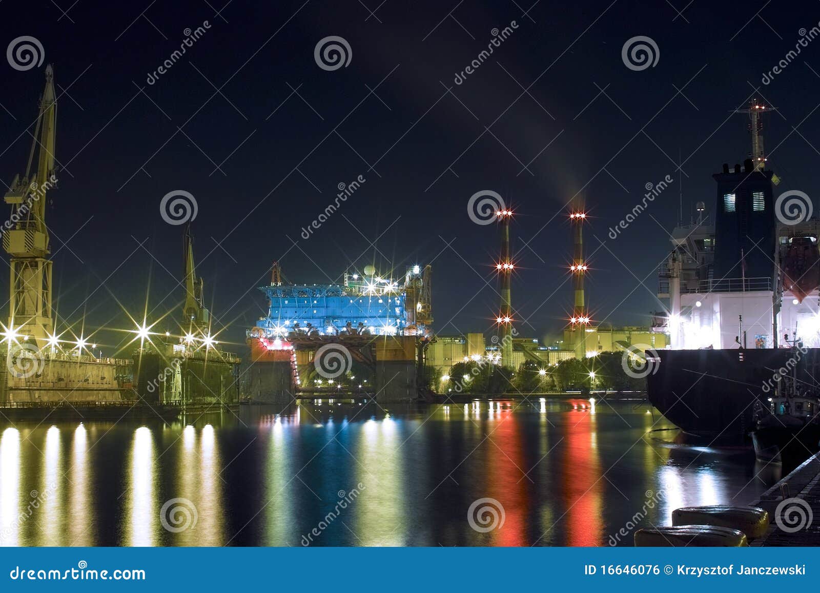 Shipyard at night stock photo. Image of heavy, modern - 16646076