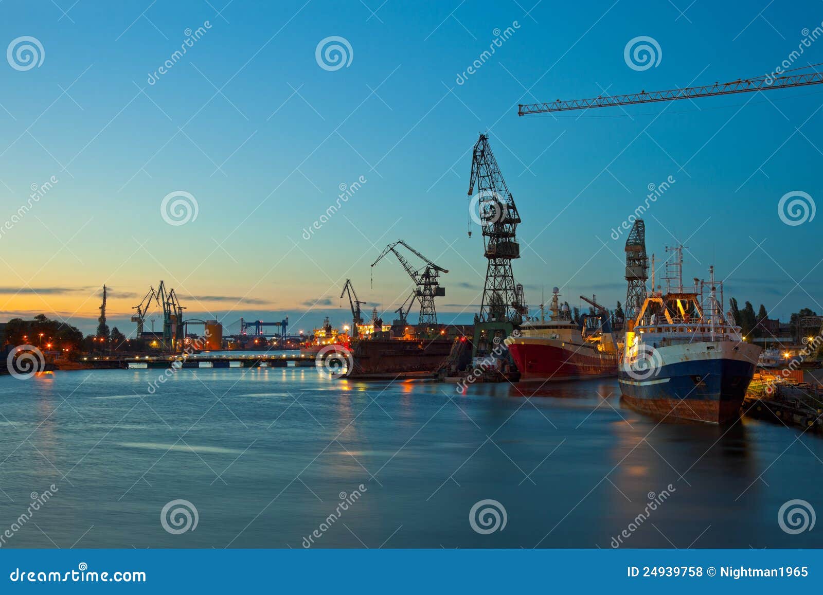 Shipyard at night stock photo. Image of lights, dock - 24939758