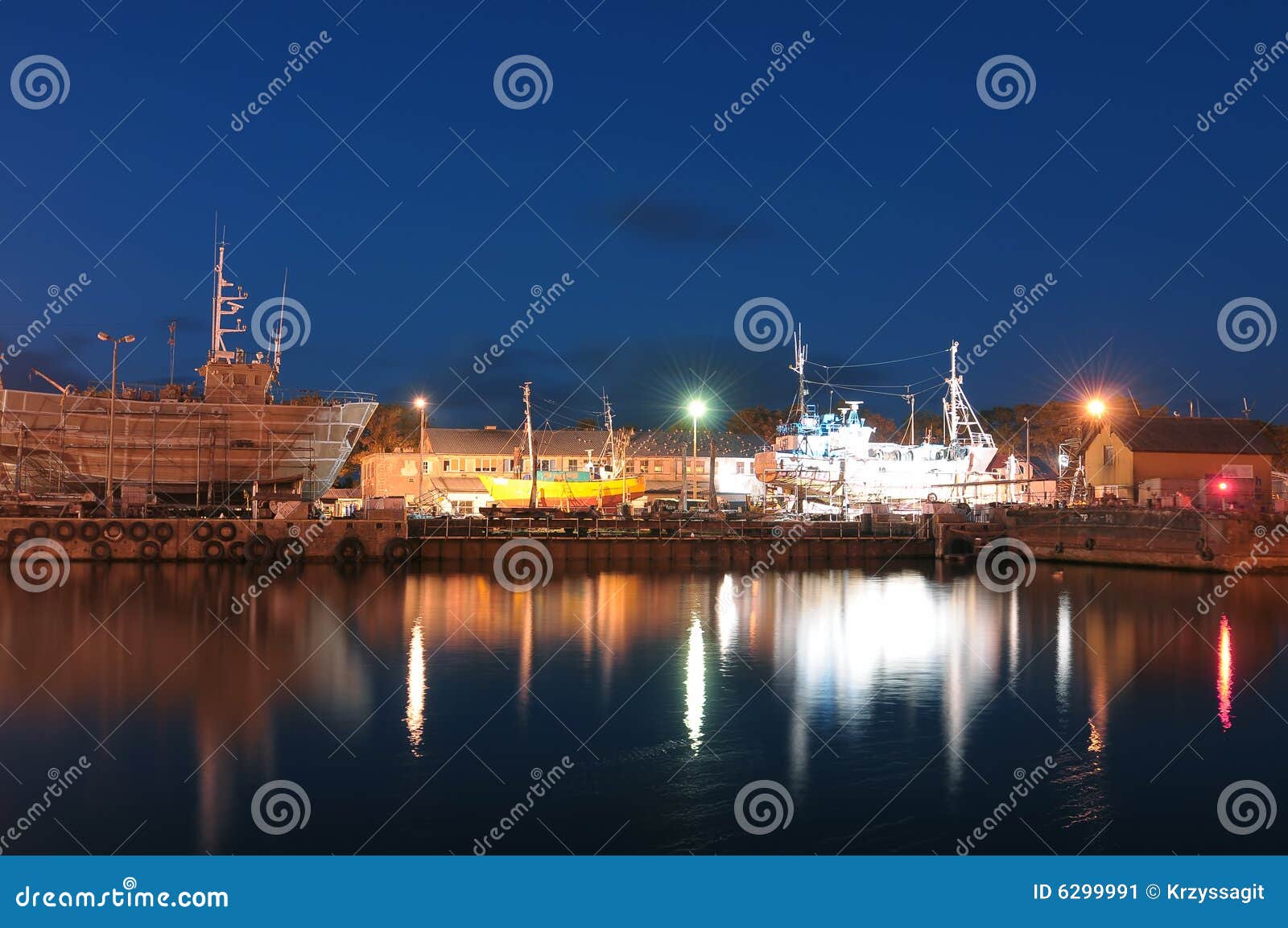 Shipyard at night stock image. Image of construction, boat - 6299991