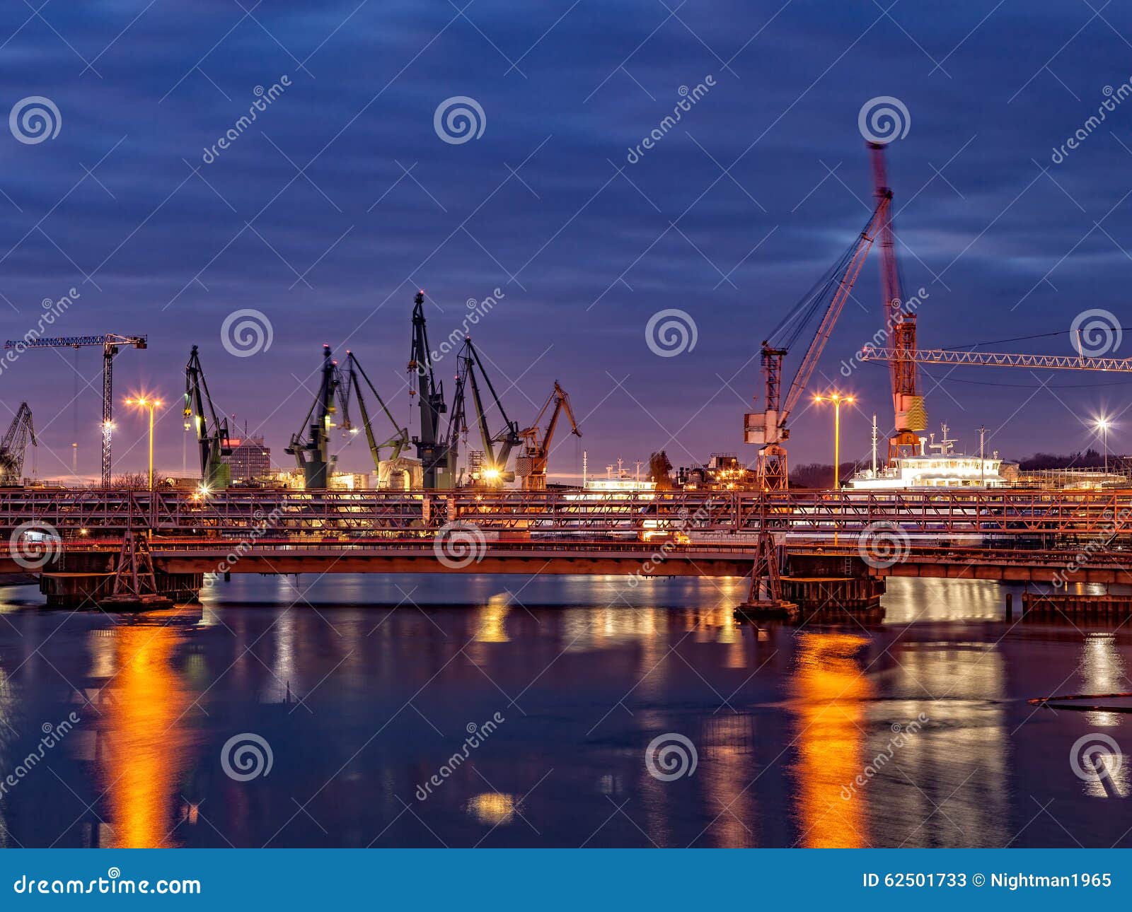 Shipyard at night stock image. Image of container, port - 62501733