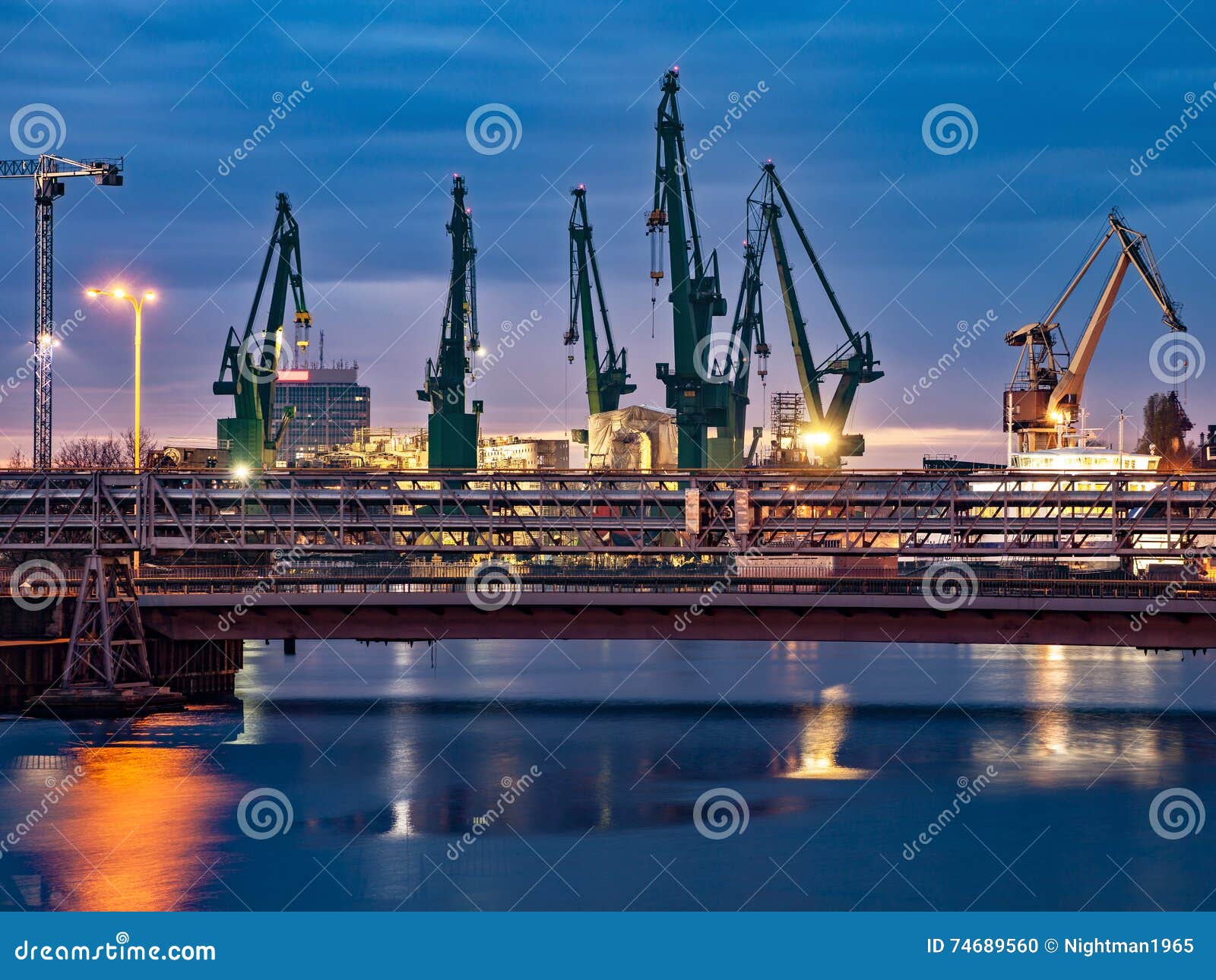 Shipyard at night stock photo. Image of engineering, port - 74689560