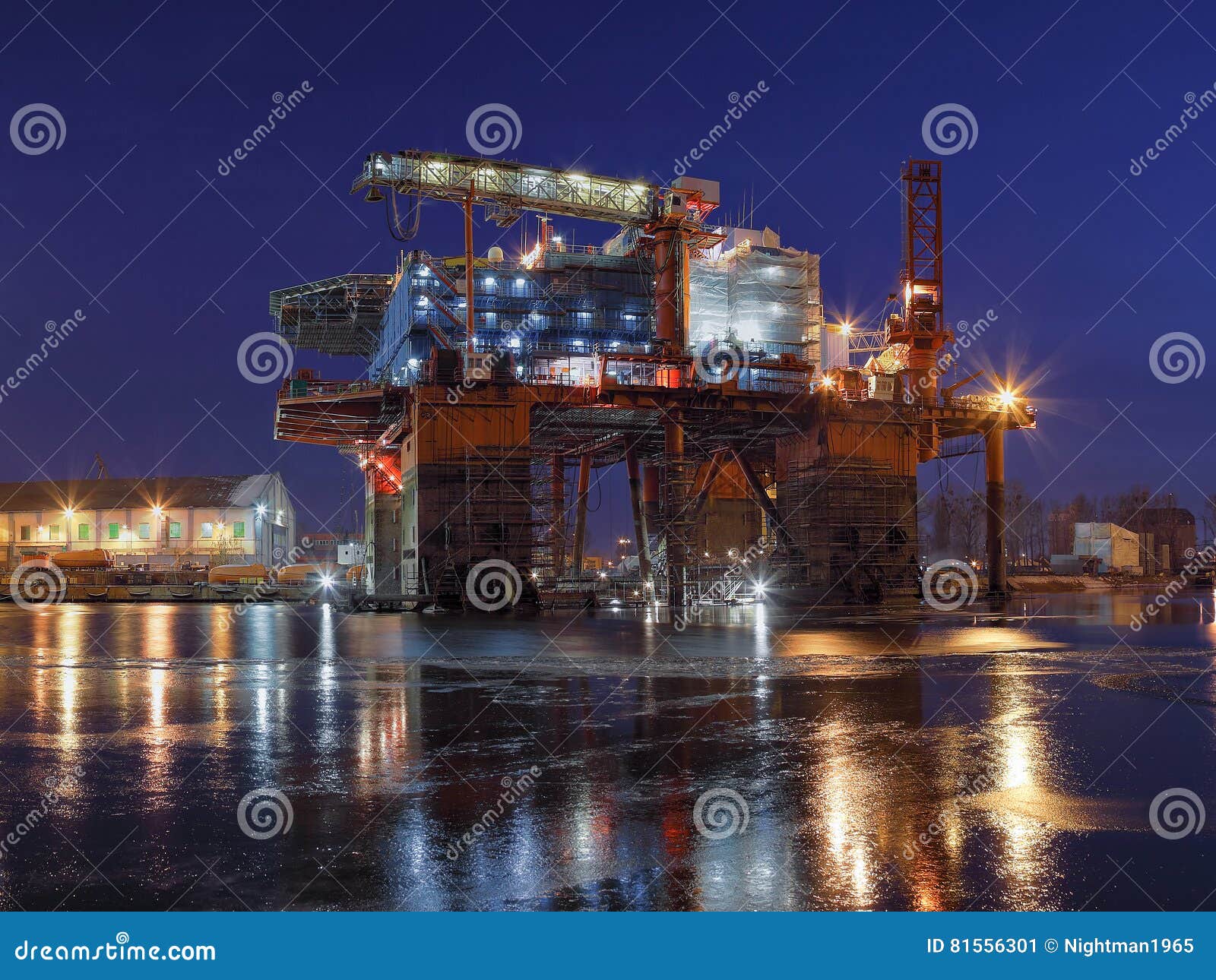 Shipyard at night stock image. Image of crane, night - 81556301