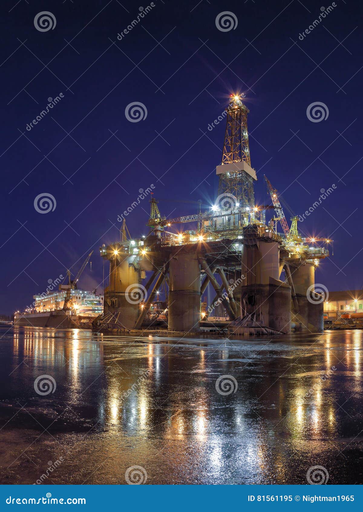 Shipyard at night stock image. Image of harbour, frozen - 81561195