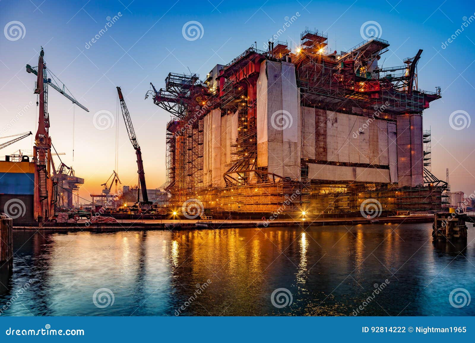 Shipyard at night stock photo. Image of night, harbour - 92814222