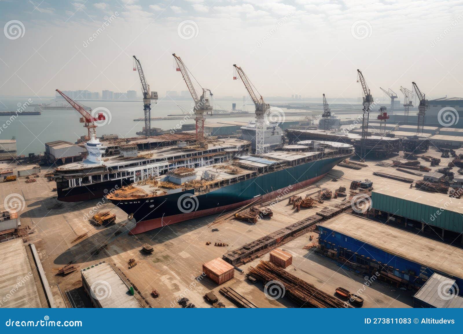 Shipyard, with Numerous Vessels Under Construction and Visible Progress ...