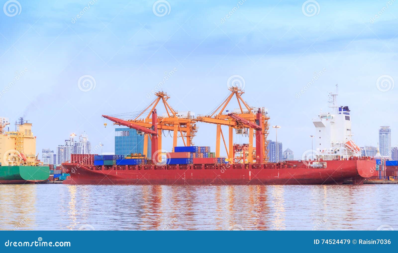 Shipyard Port Terminal Loading in the Evening. Stock Image - Image of ...