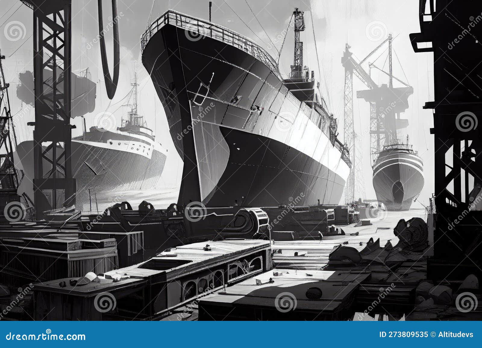 Shipyard with a Range of Vessels in Various Stages of Construction and ...