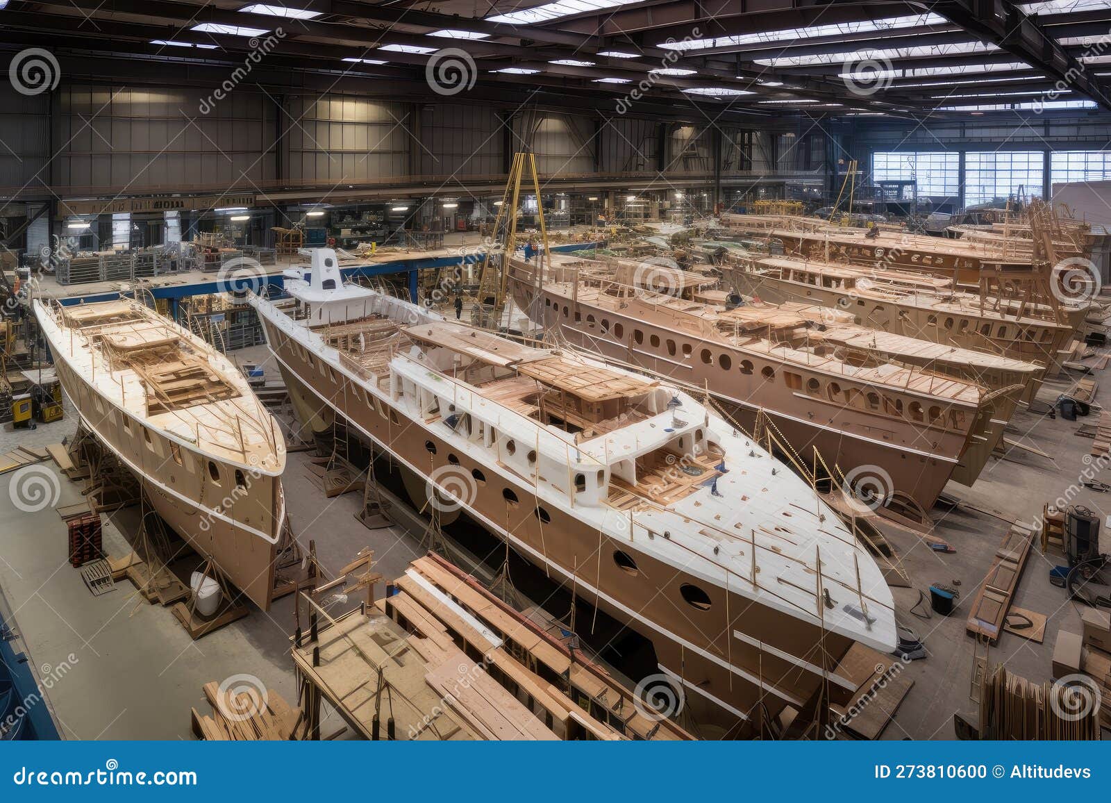 Shipyard, with Rows of Completed Ships and Parts Ready for Assembly ...
