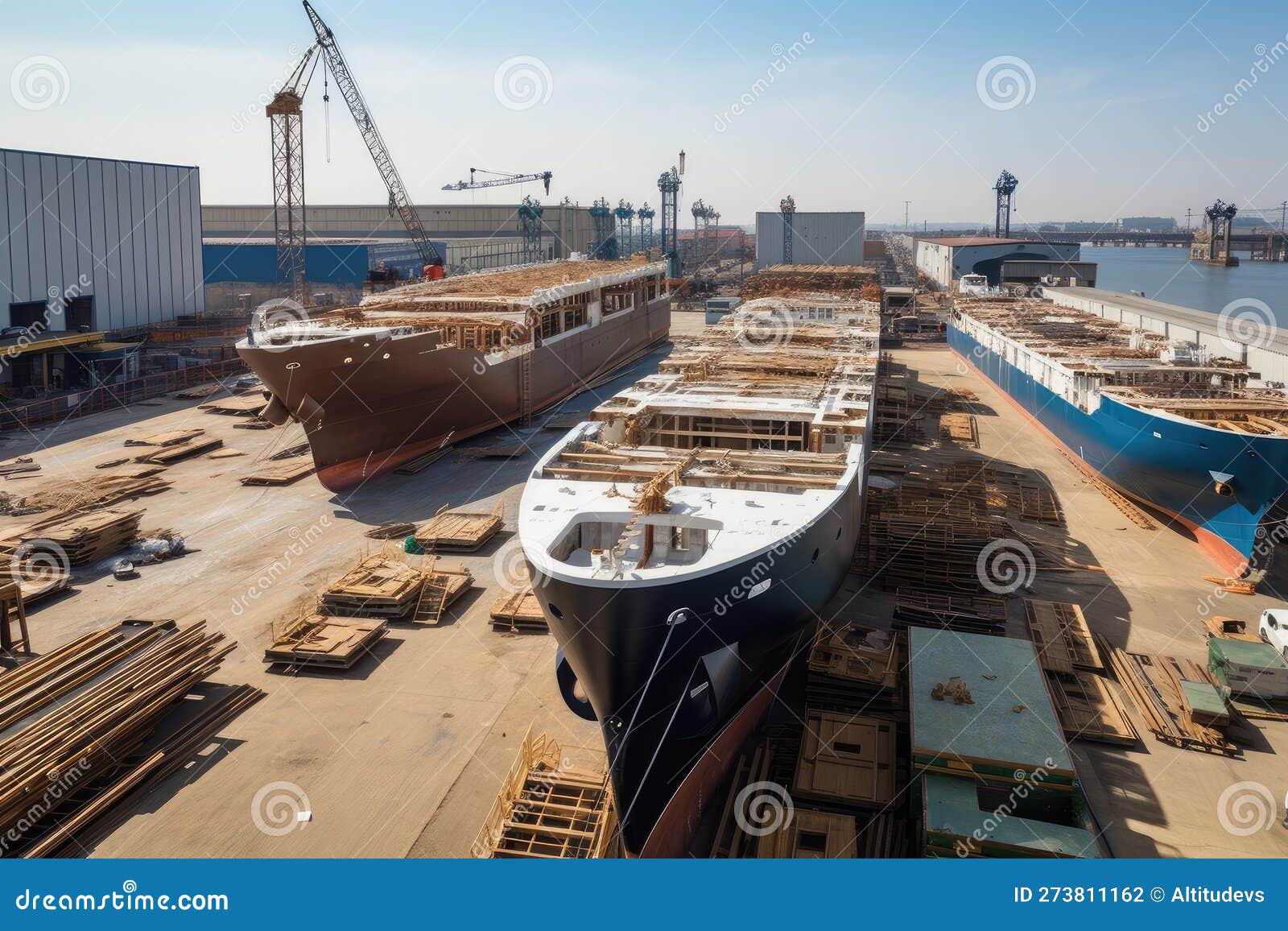 Shipyard, with Rows of Cutting-edge Vessels Under Construction Stock ...