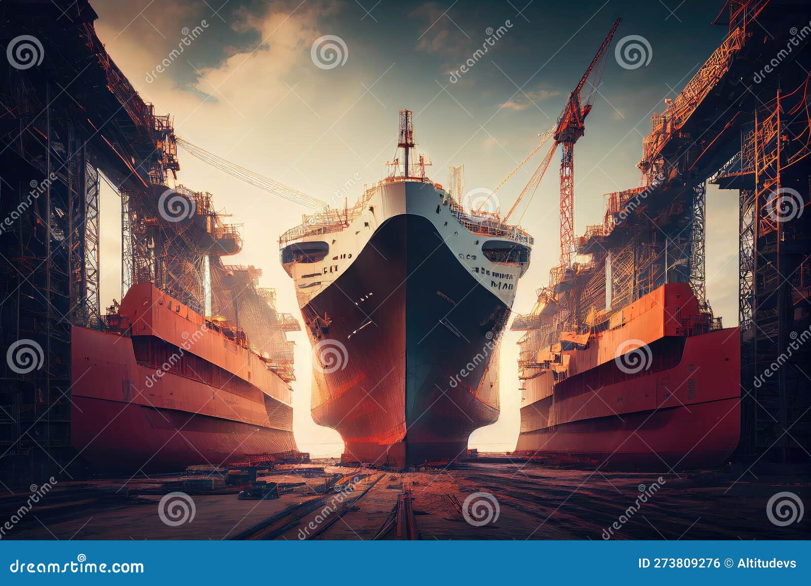 Shipyard, With Massive Ship Being Built From The Keel Up Royalty-Free ...