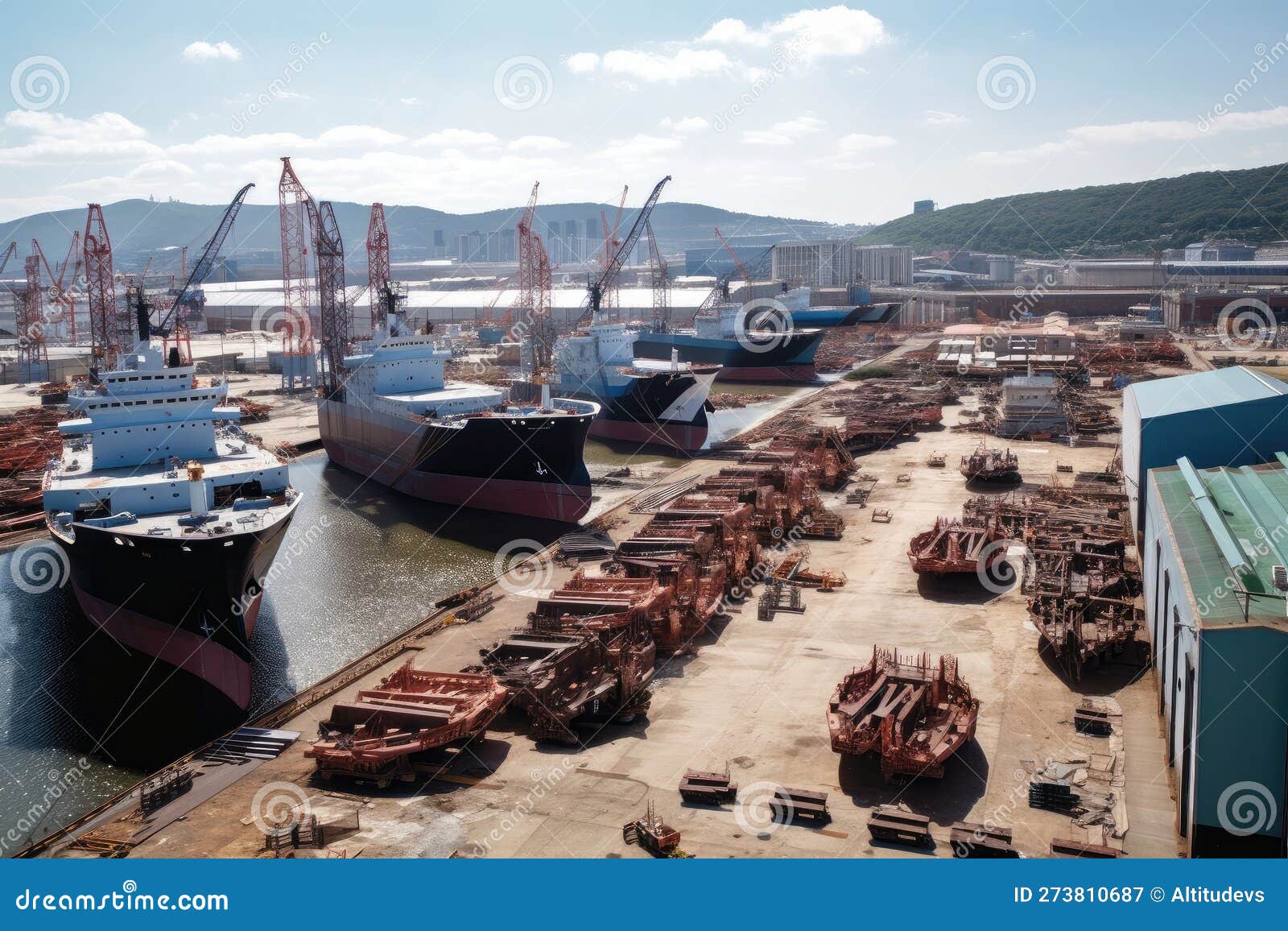 Shipyard, with Rows of Ships and Submarines Under Construction Stock ...