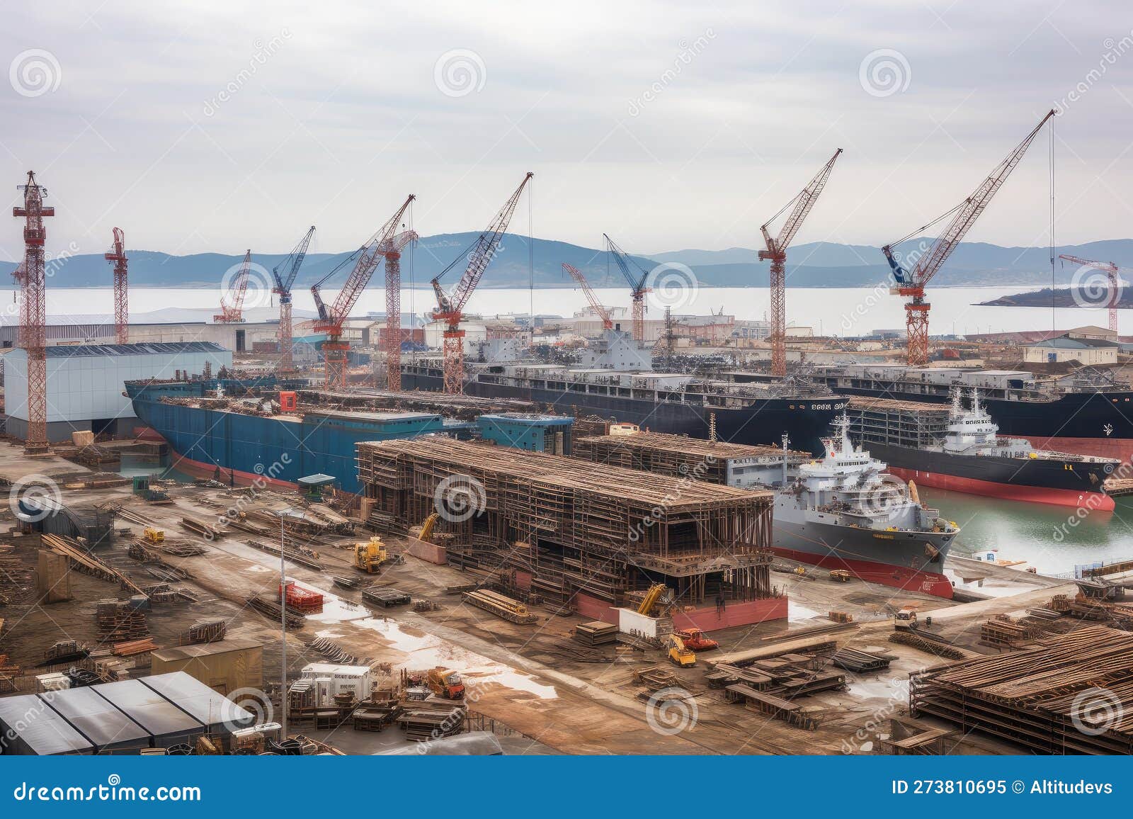 Shipyard, with Rows of Ships and Submarines Under Construction Stock ...