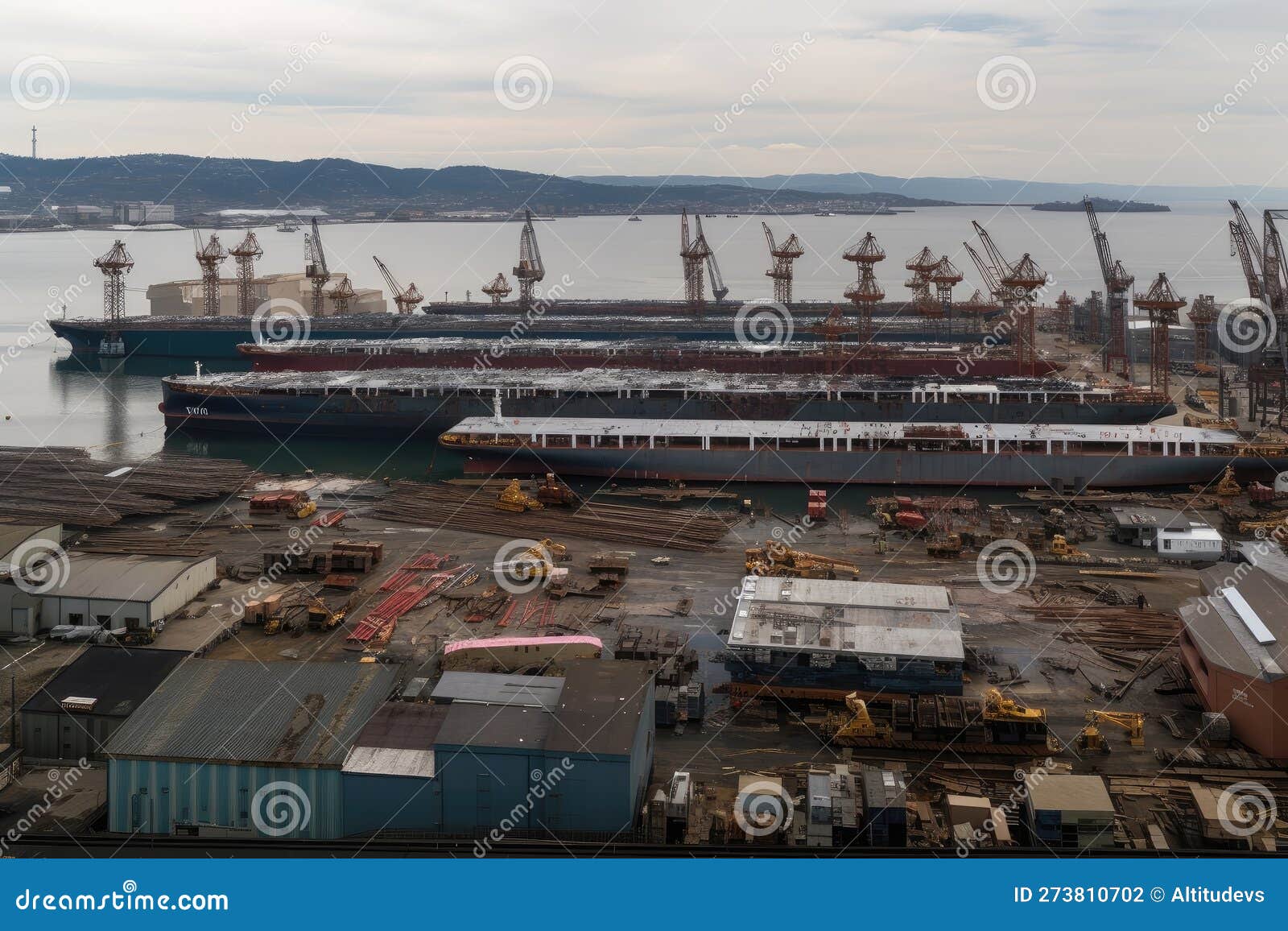 Shipyard, with Rows of Ships and Submarines Under Construction Stock ...