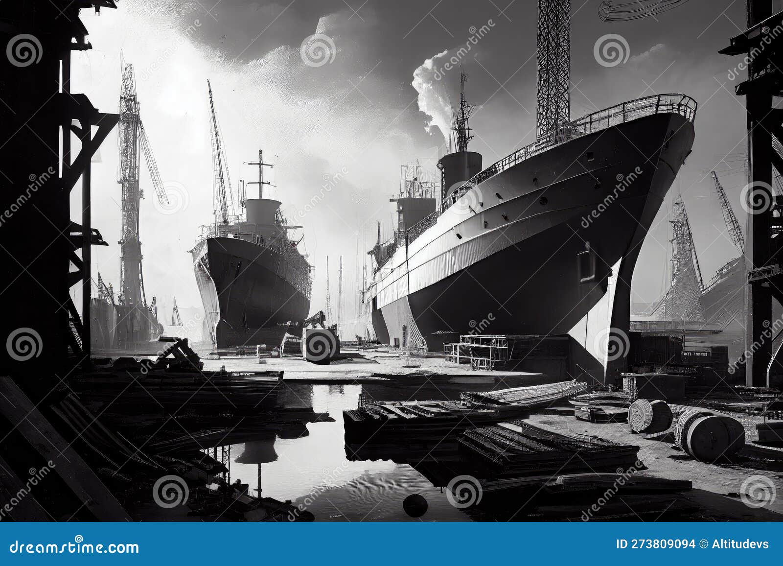 Shipyard, with Rows of Vessels in Various Stages of Construction and ... Shipyard, with Rows of Vessels in Various Stages of Construction and ...