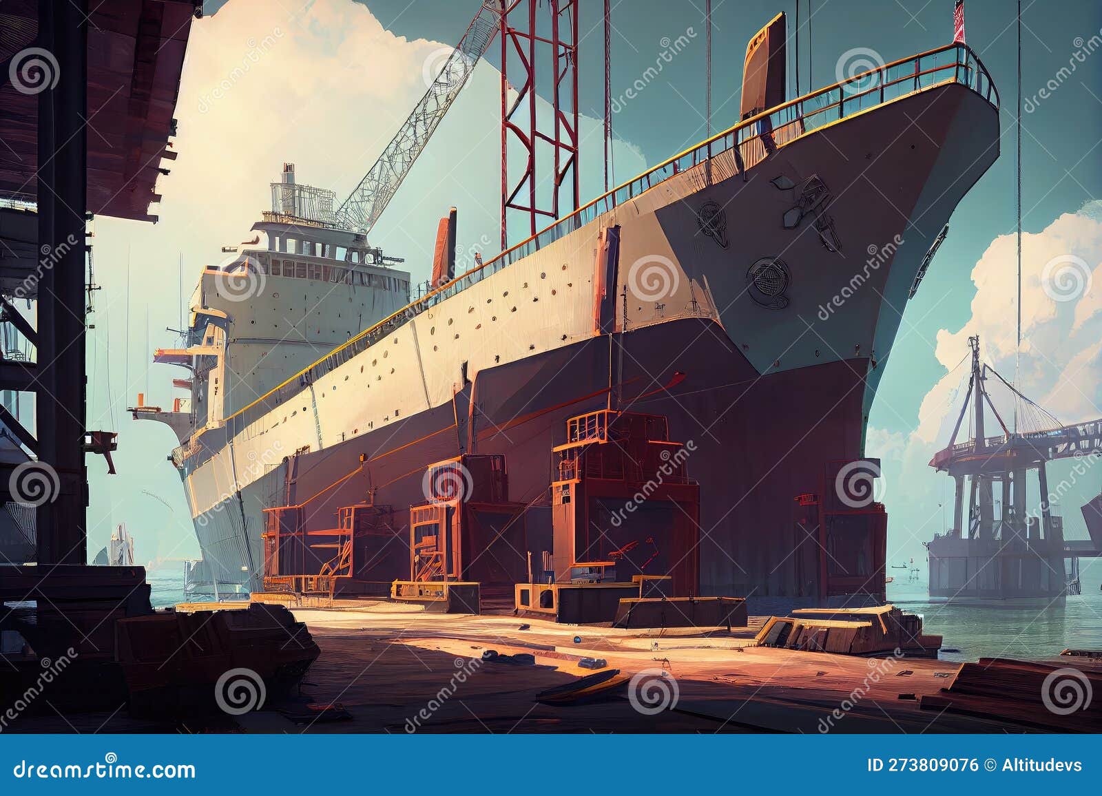 Shipyard S Floating Dock, with Newly Built Ship in the Background Stock ...