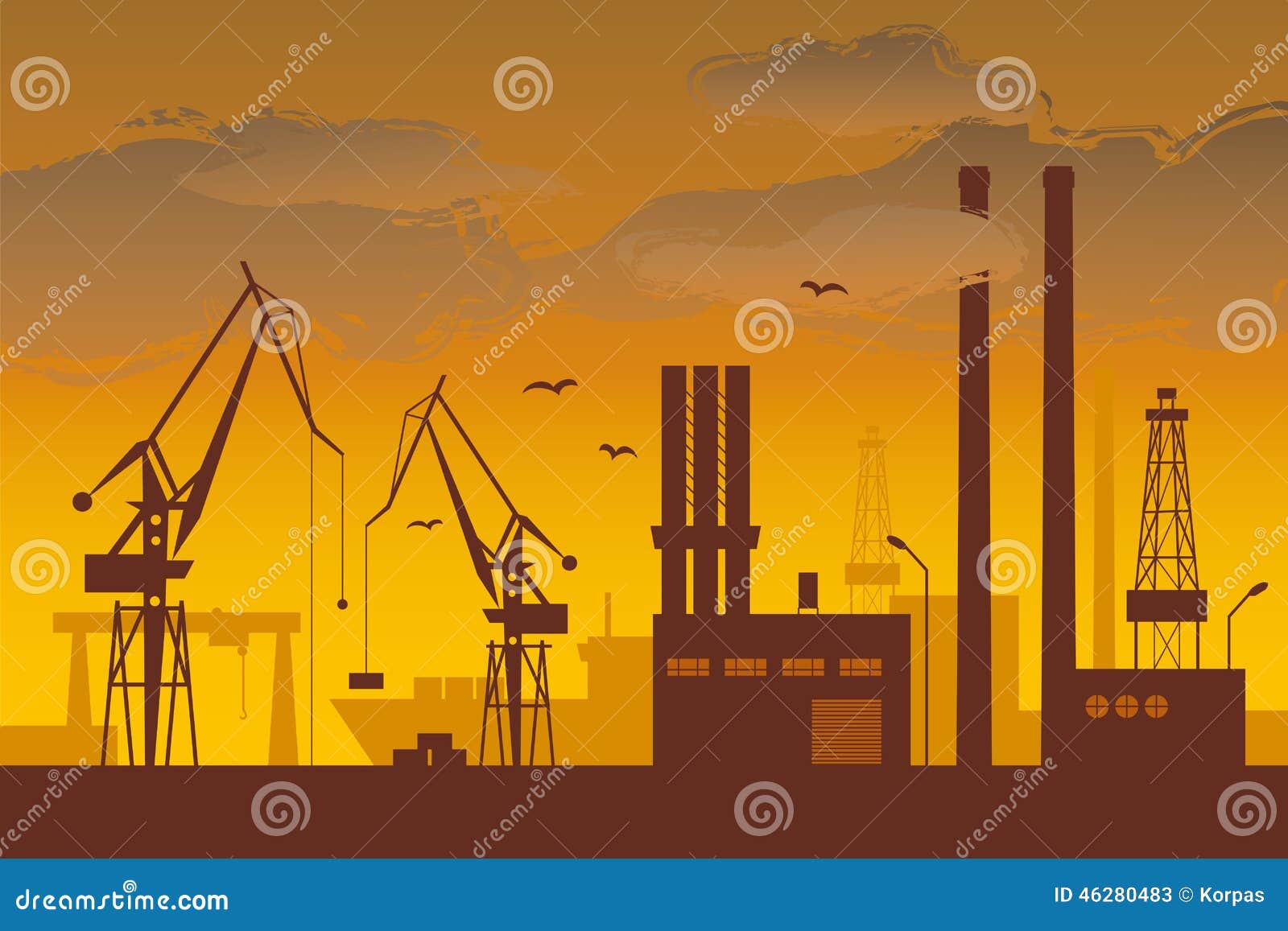 Shipyard stock vector. Illustration of dock, scene, cloud - 46280483