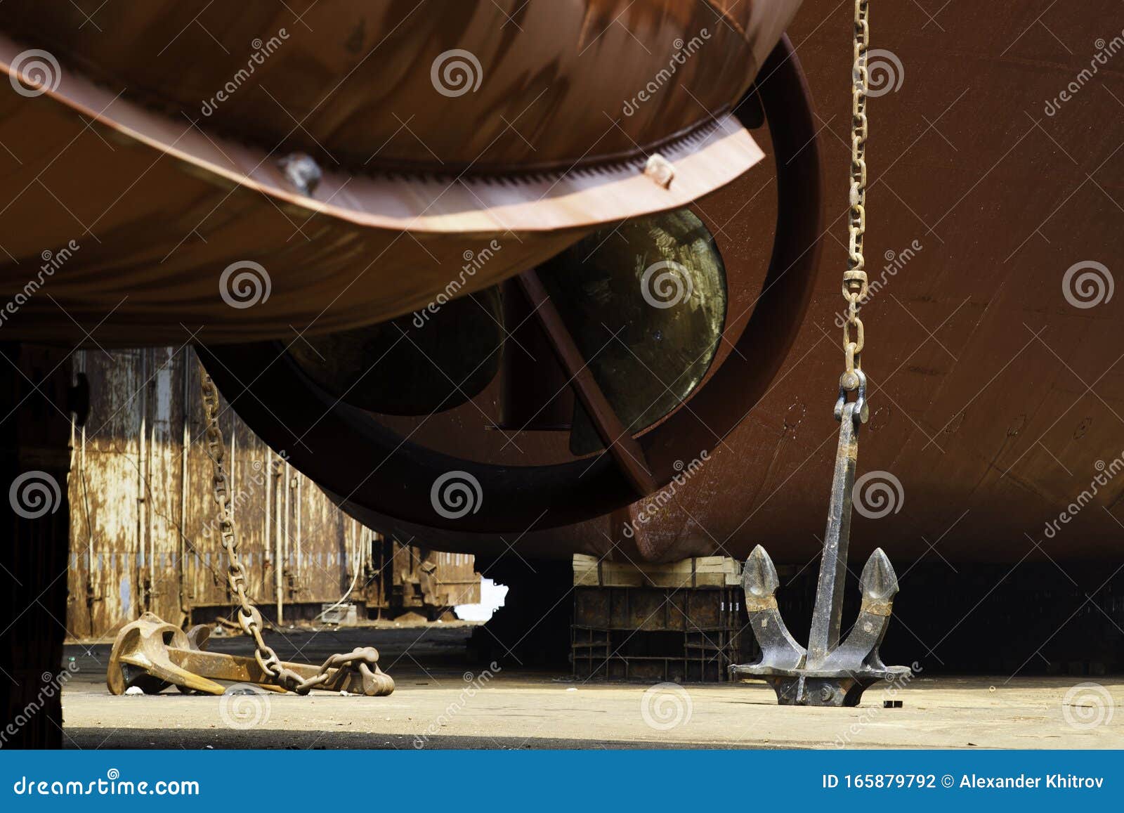 A Ship Stands in a Dry Dock at a Shipyard. Stock Photo - Image of ...