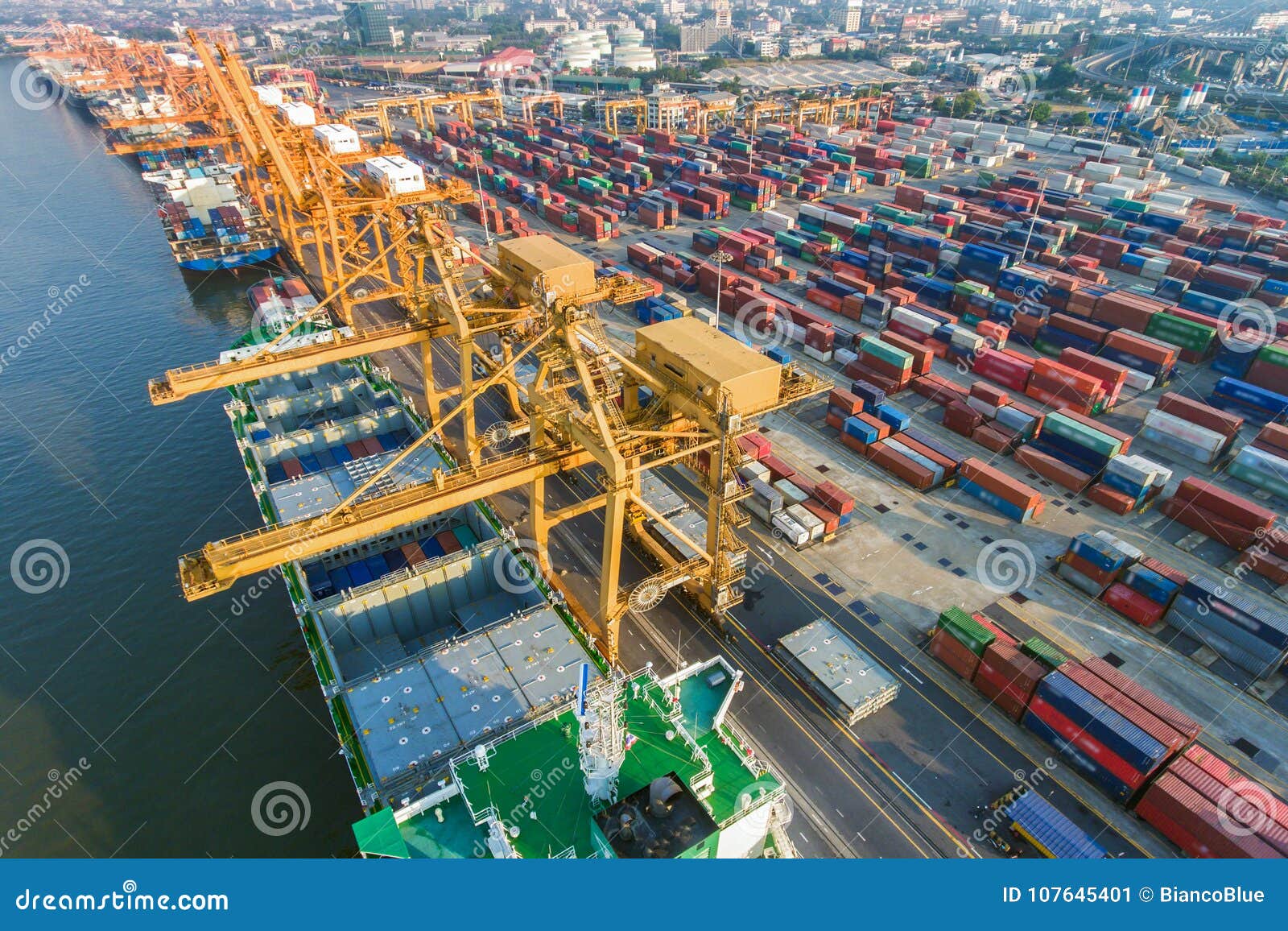 Shipyard with Shipping Containers Aerial View Stock Image - Image of ...