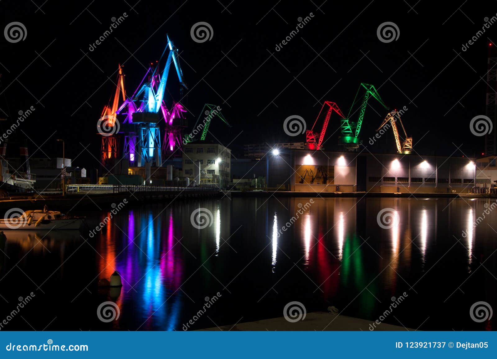 Shipyard at night stock image. Image of port, commercial - 123921737