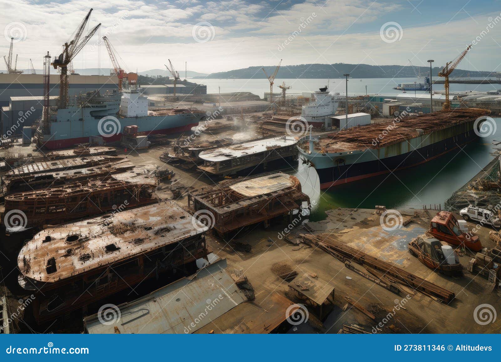 Shipyard, with a Variety of Ships Under Construction and in Various ...