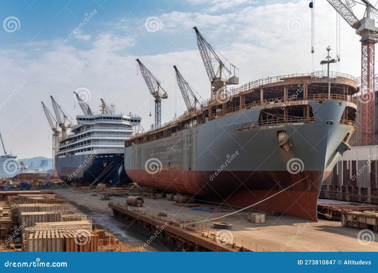 Shipyard, with Various Vessels Under Construction and in Various Stages ...