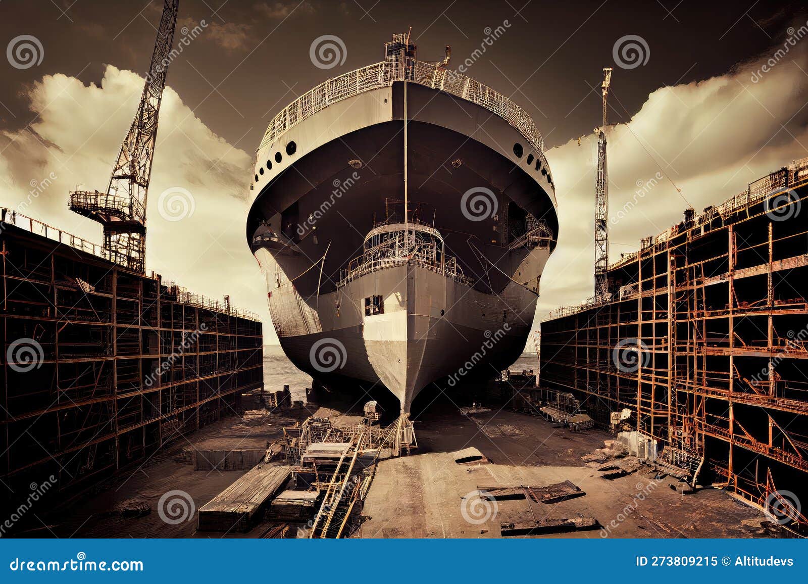Shipyard, with View of Cargo Ship Being Constructed in Dry Dock Stock ...