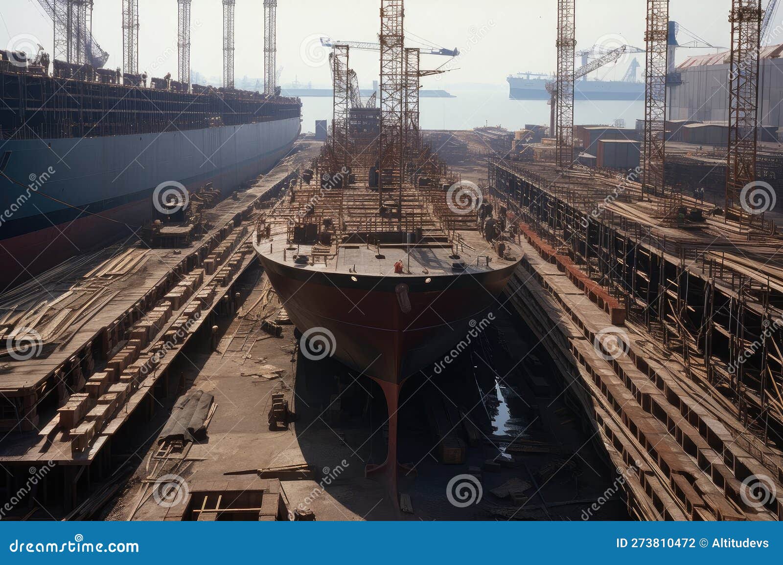 Shipyard, with View of Massive Ship Under Construction on Floating ...