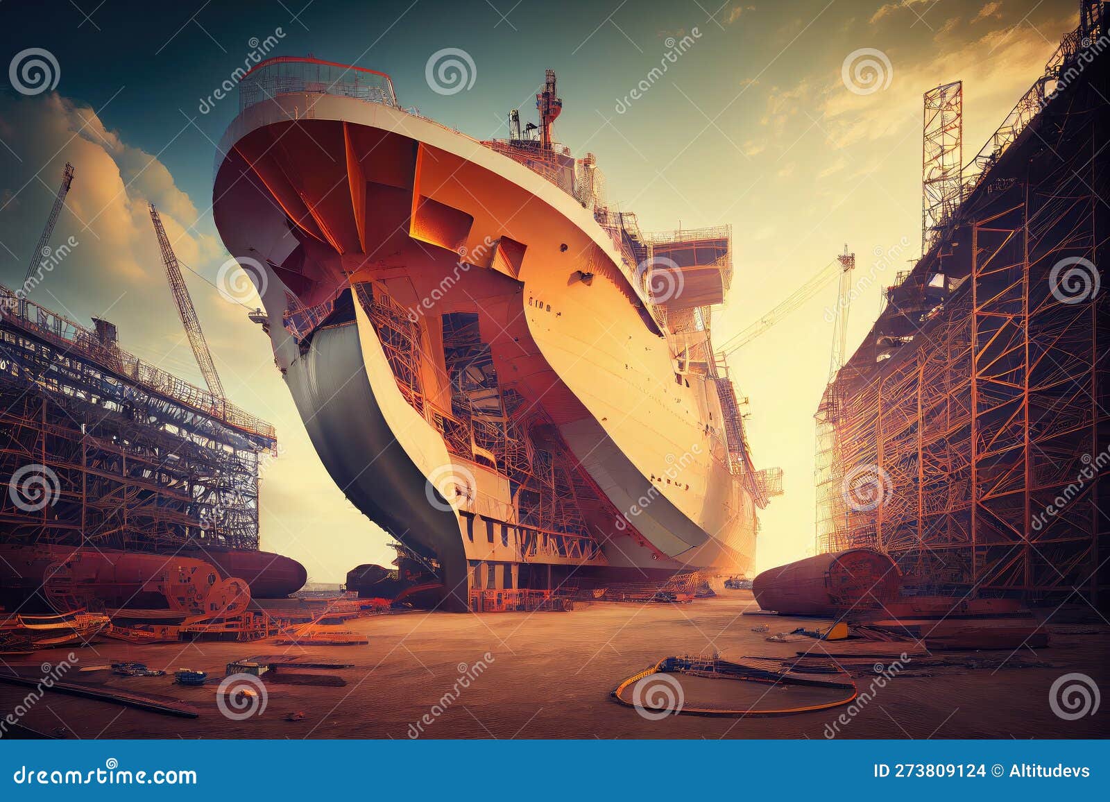 Shipyard, with View of Massive Ship Under Construction Stock Photo ...
