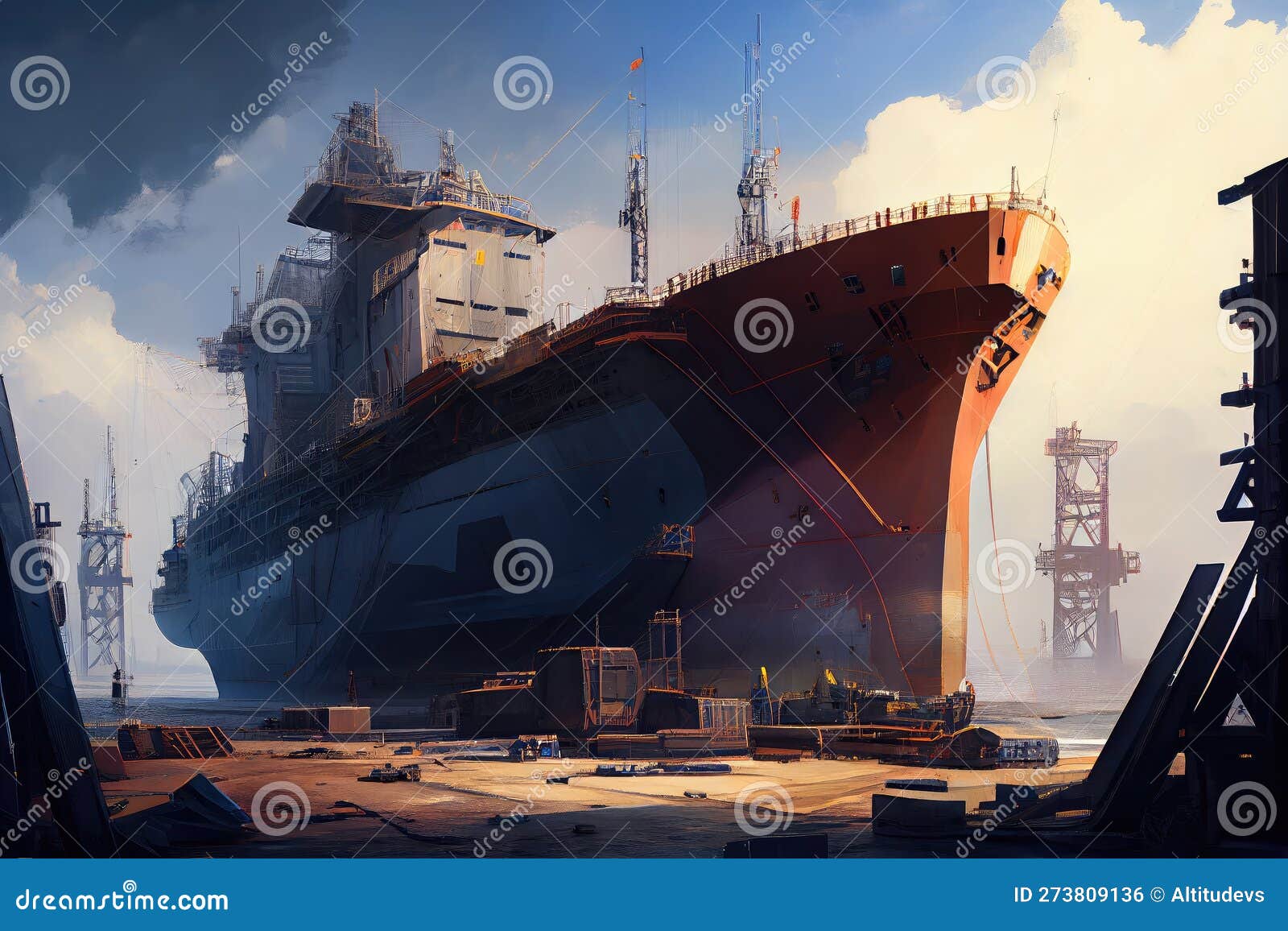 Shipyard, With Massive Ship Being Built From The Keel Up Royalty-Free ...
