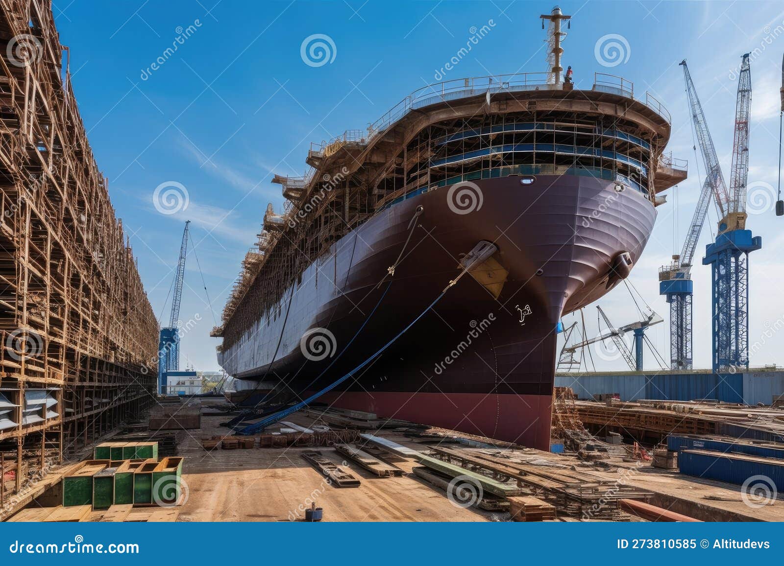 Shipyard, with View of Massive Ship Under Construction Stock ...