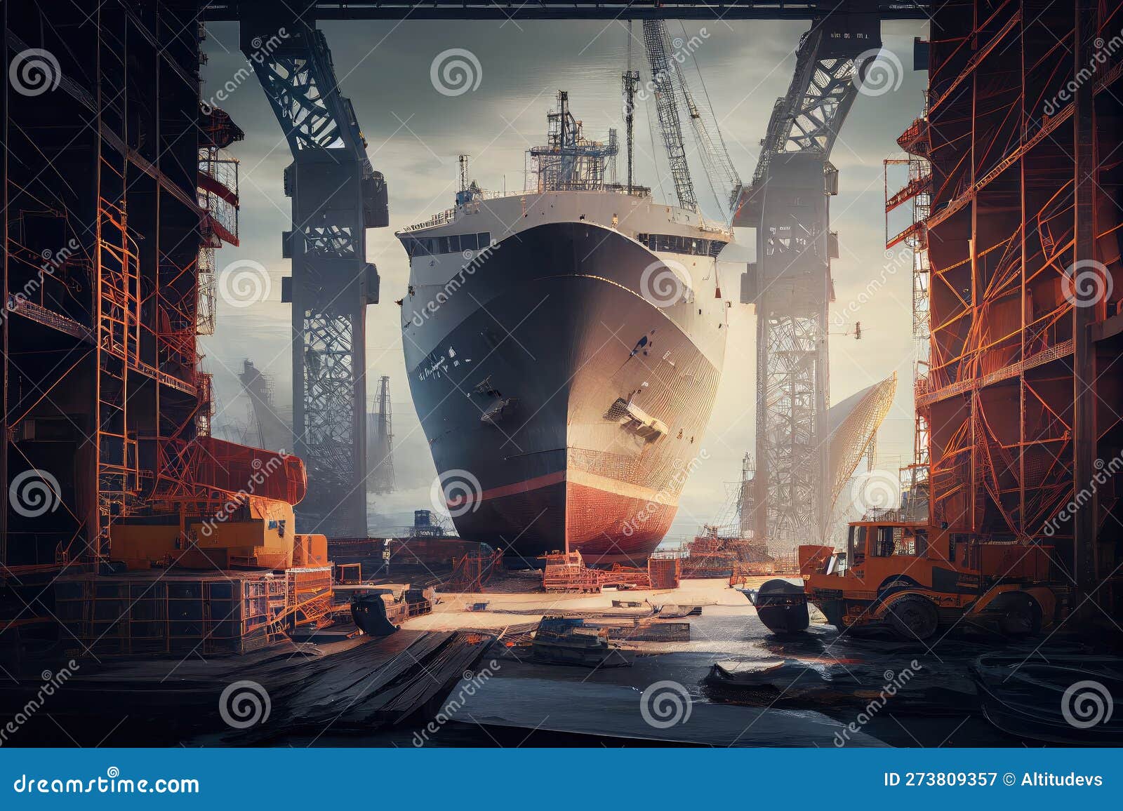Shipyard, with a View of Various Vessels Under Construction and Repair ...