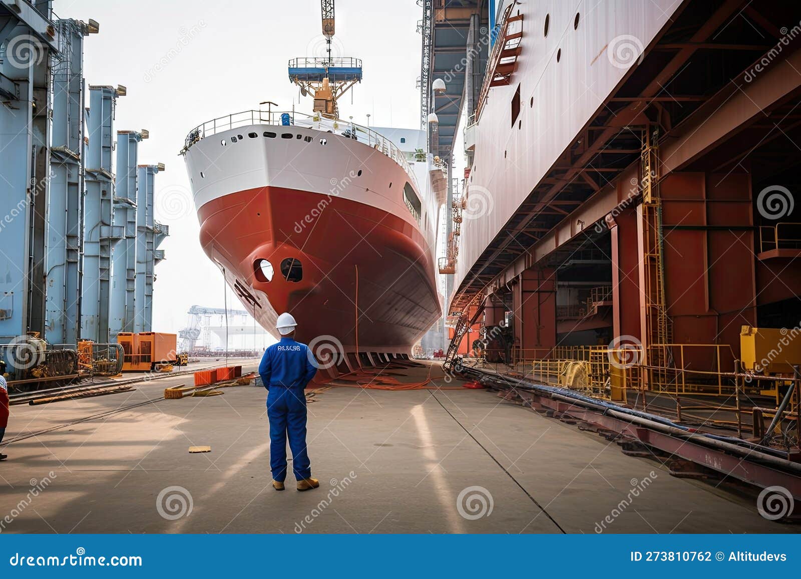 Shipyard, with Workers Completing Final Touches on New Ship before ...