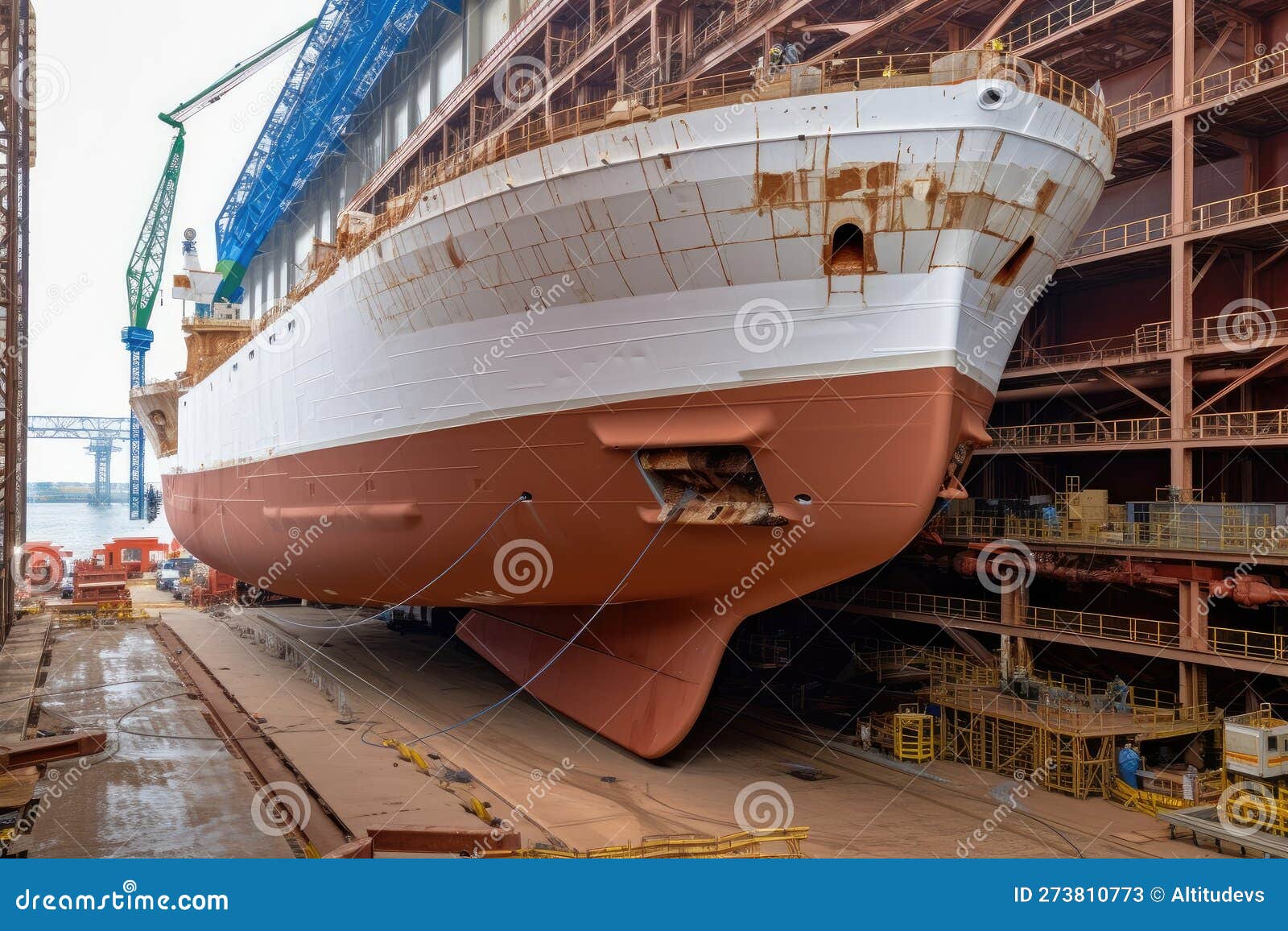 Shipyard, with Workers Completing Final Touches on New Ship before ...