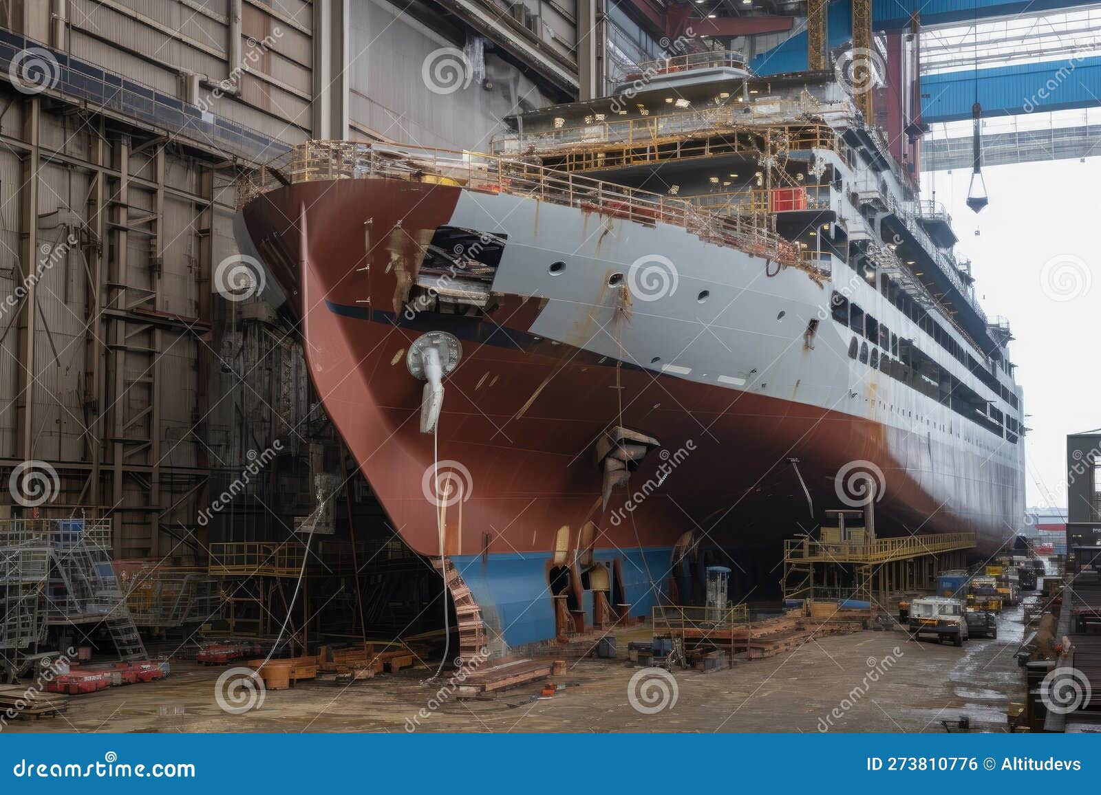 Shipyard, with Workers Completing Final Touches on New Ship before ...