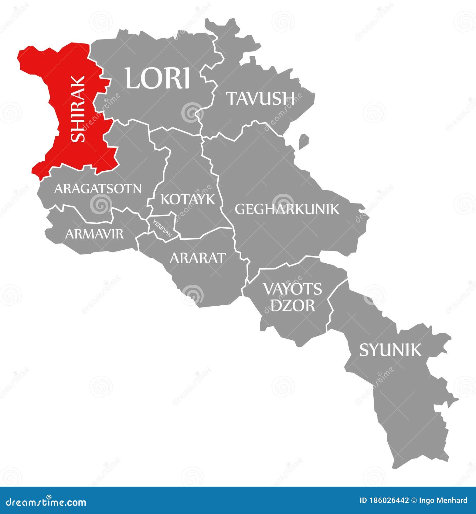 Shirak State And Regions Map Highlighted On Armenia Map Vector ...