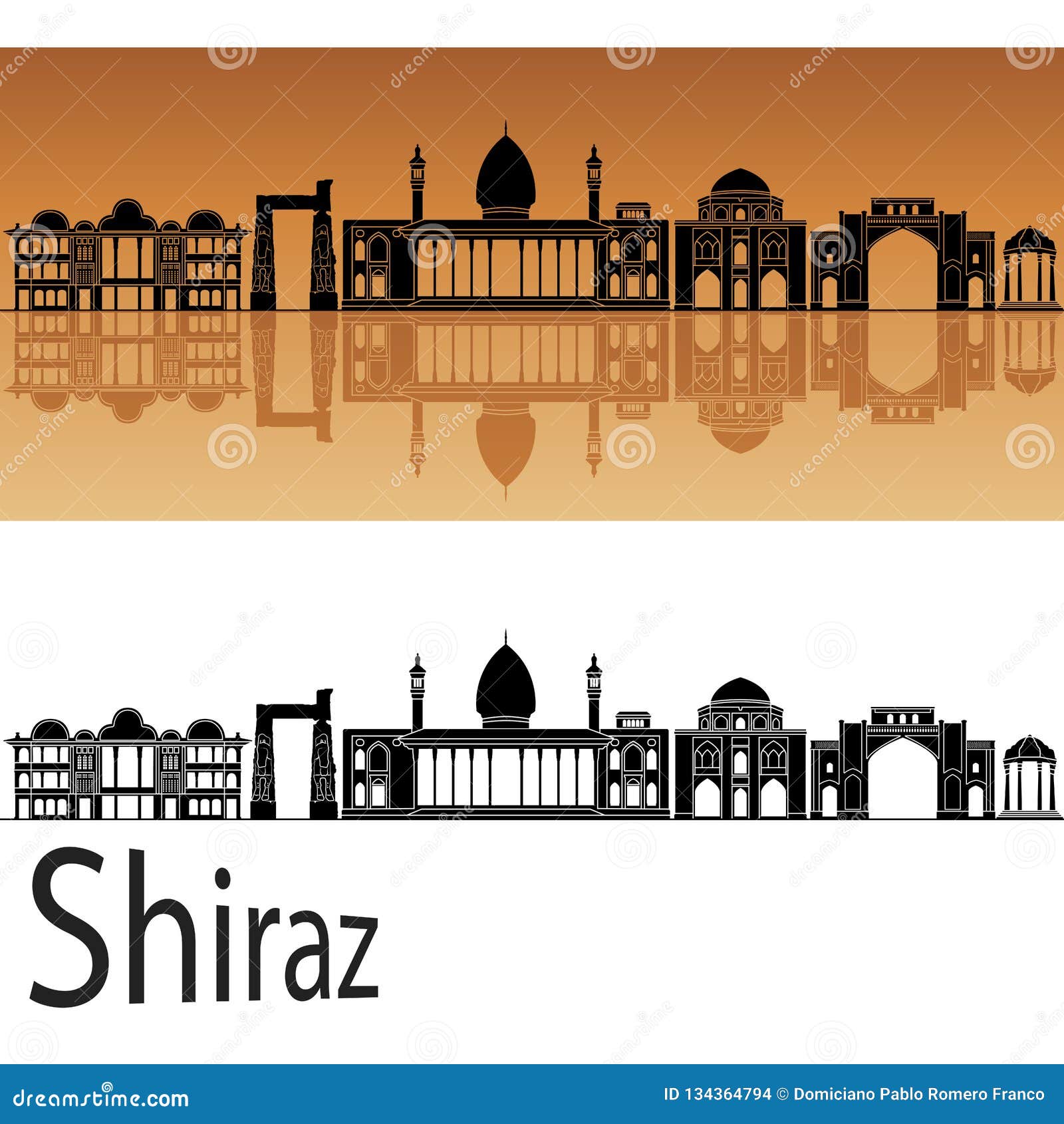 Shiraz Skyline in Orange Background Stock Vector - Illustration of ...