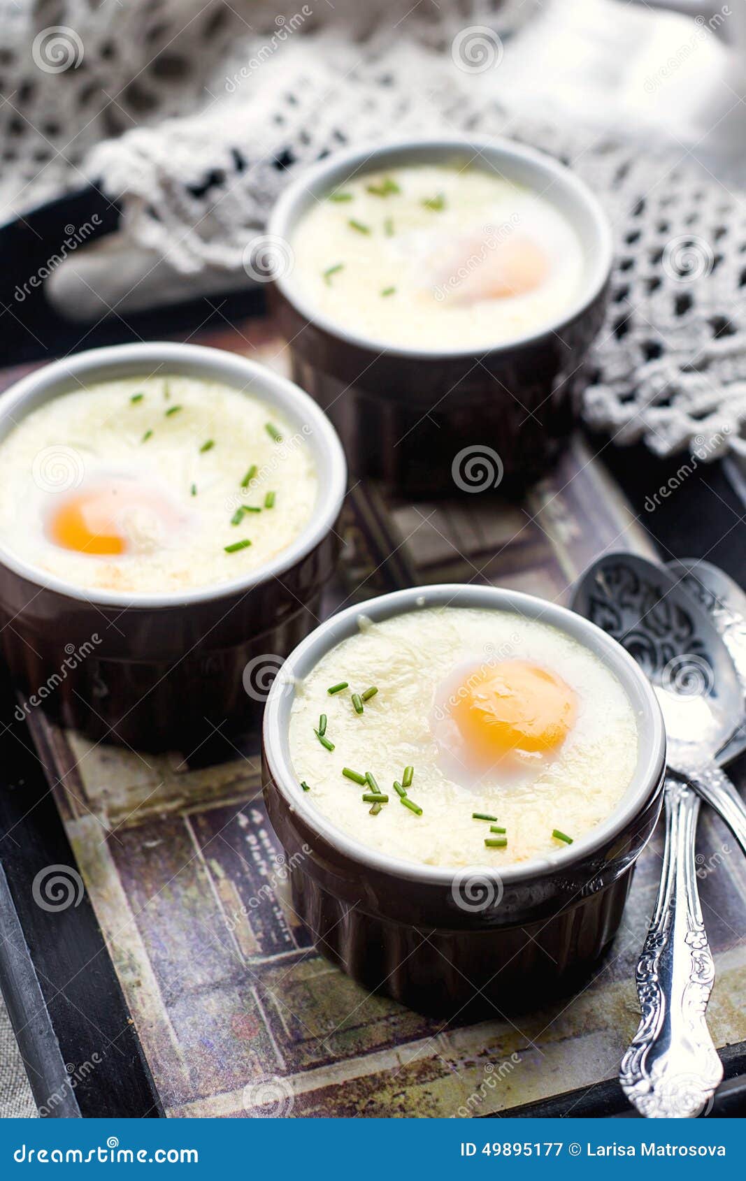 Shirred Baked Eggs for Breakfast Stock Image - Image of french, warm ...
