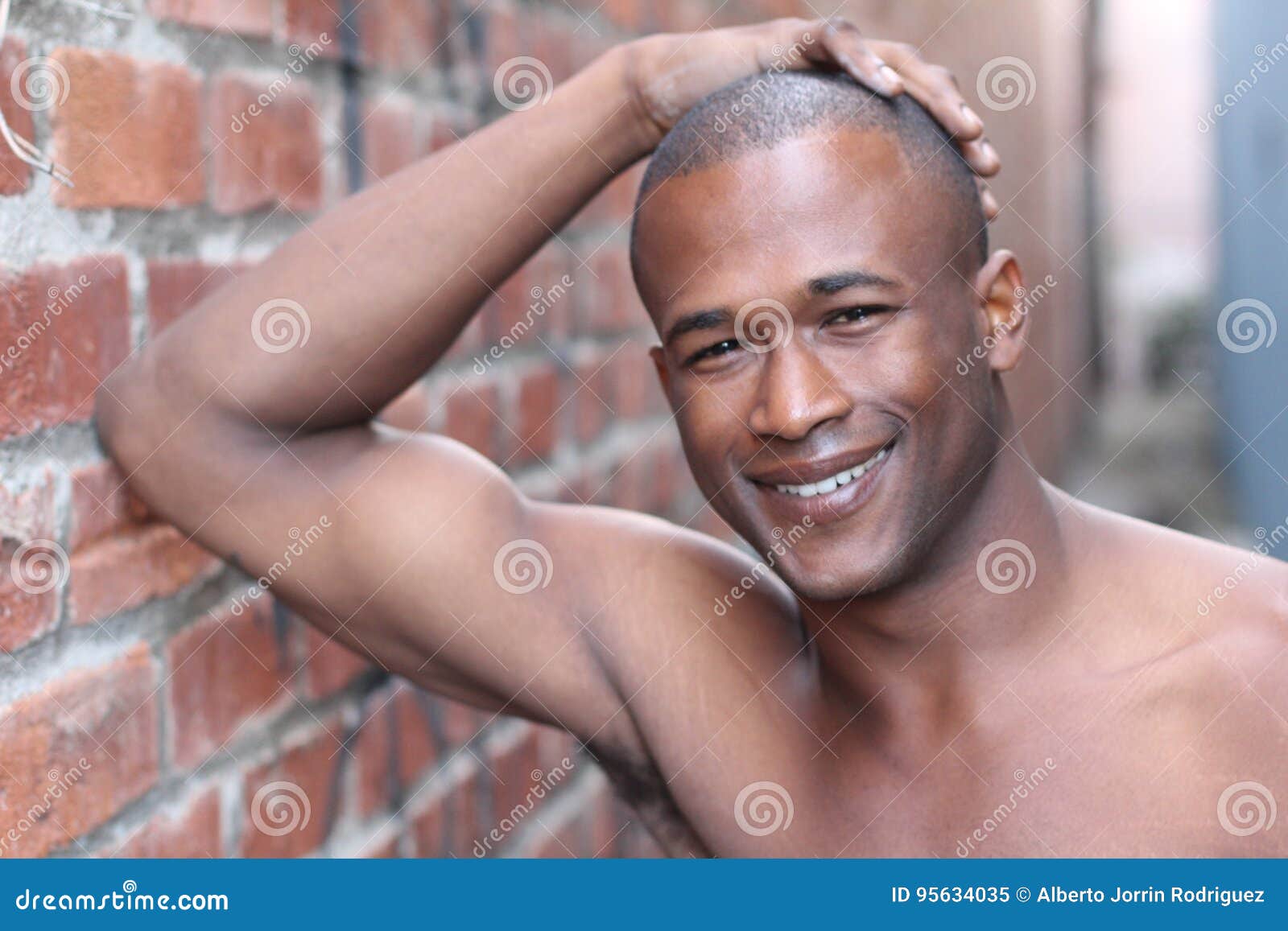 Shirtless African Man with Perfect White Smile Stock Image - Image of ...