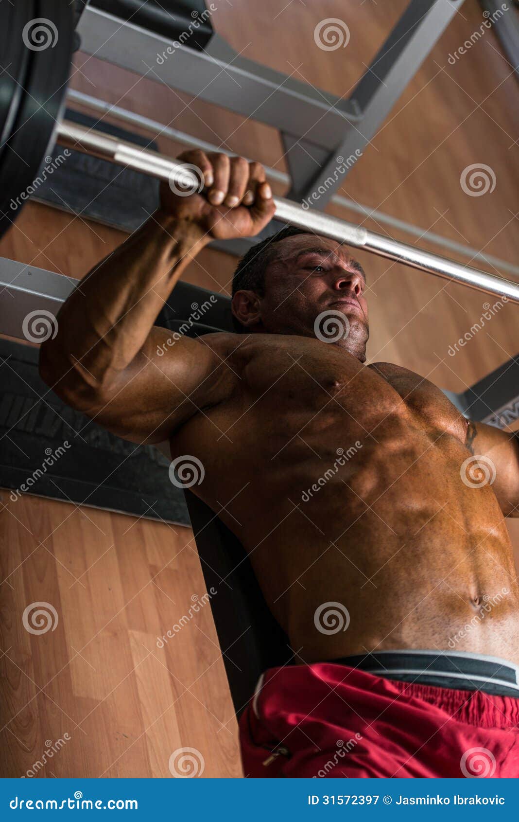 Shirtless Body Builder Doing Bench Press for Chest Stock Image - Image ...