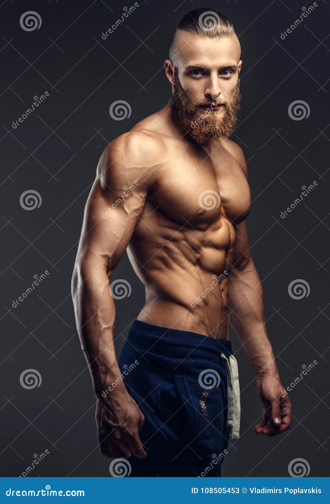 Shirtless Bodybuilder with Beard Posing. Stock Image - Image of ...