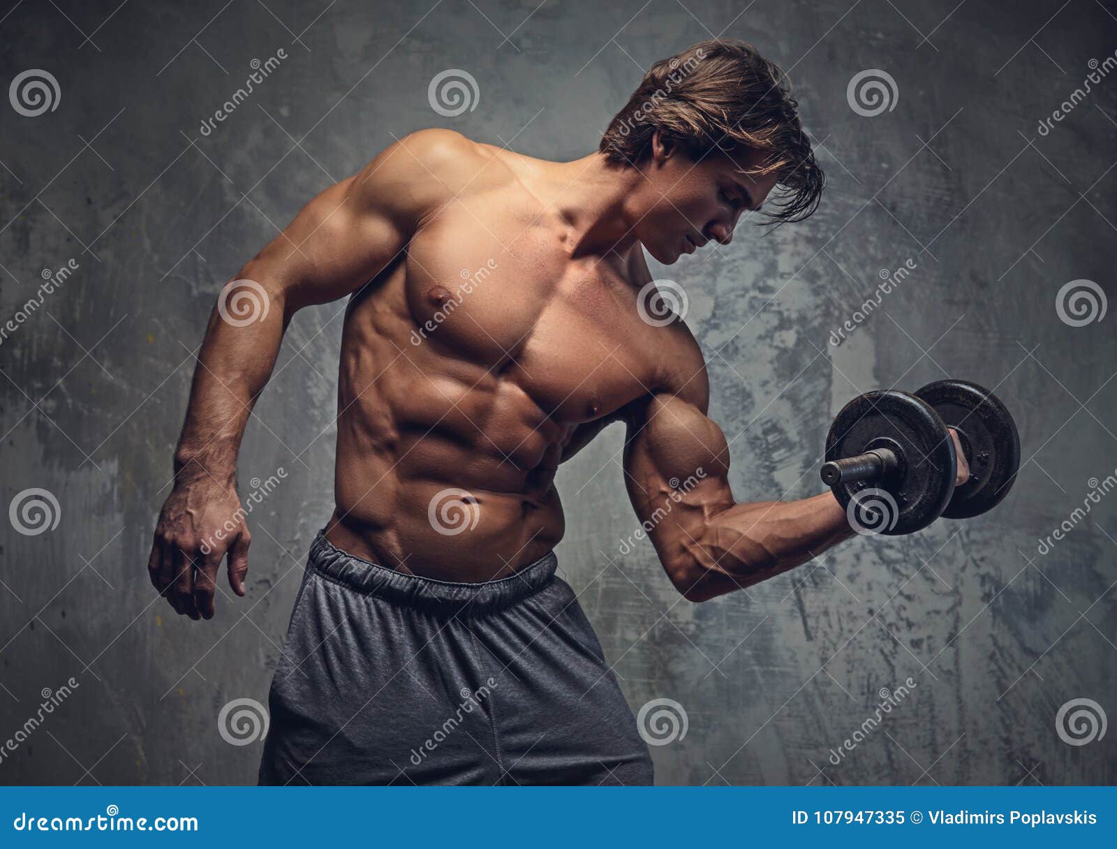 Shirtless Bodybuilder Doing Exercises. Stock Image - Image of body ...