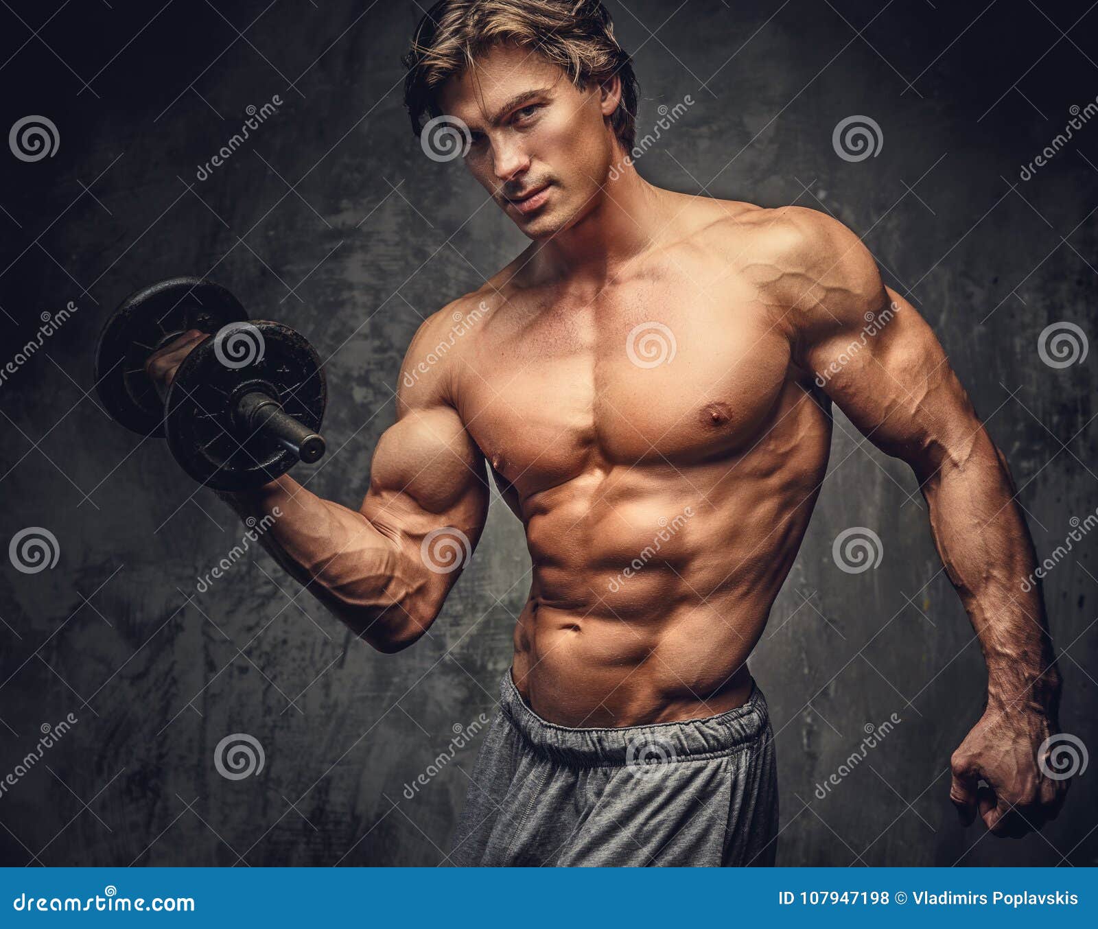 Shirtless Bodybuilder Doing Exercises. Stock Photo - Image of pectoral ...
