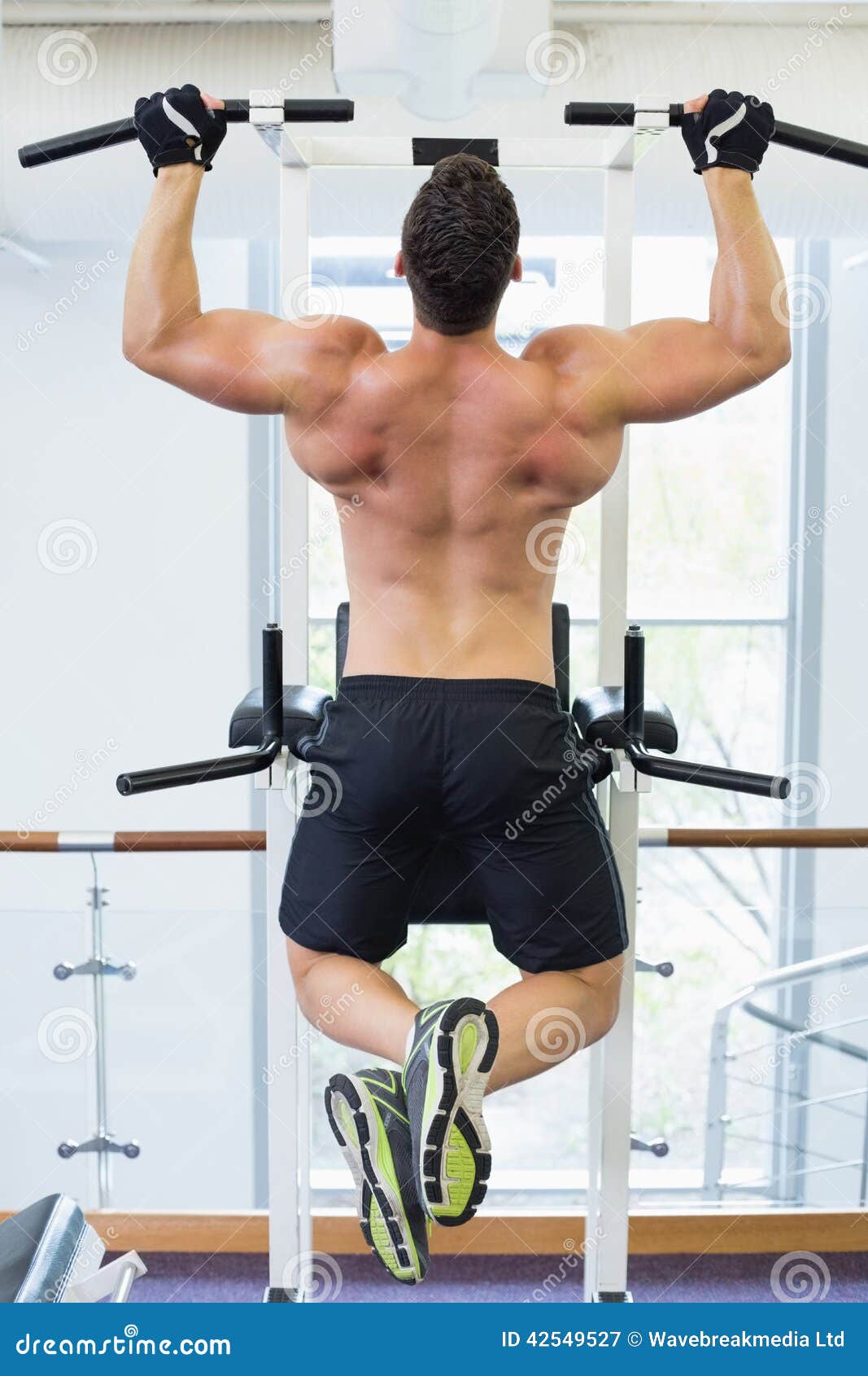 Shirtless Bodybuilder Doing Pull Ups Stock Image - Image of determined ...