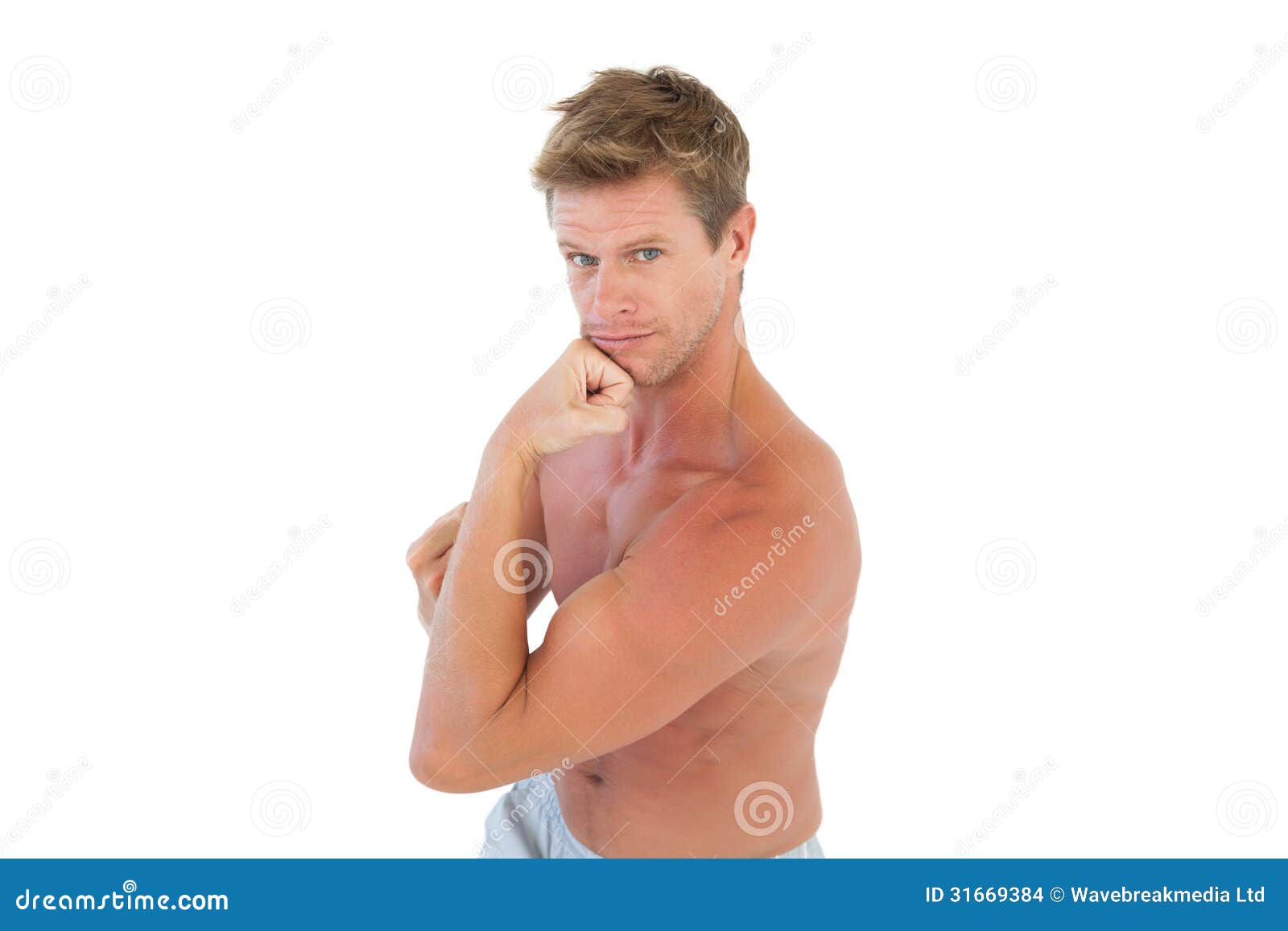 Shirtless Handsome Man With Fit Body Lean Against A Wall Stock Image ...