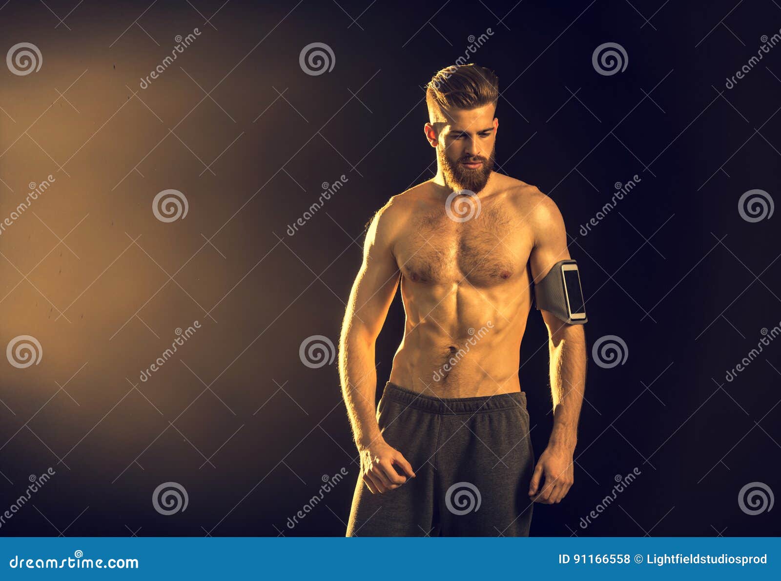 Shirtless Handsome Man With Fit Body Lean Against A Wall Stock Image ...